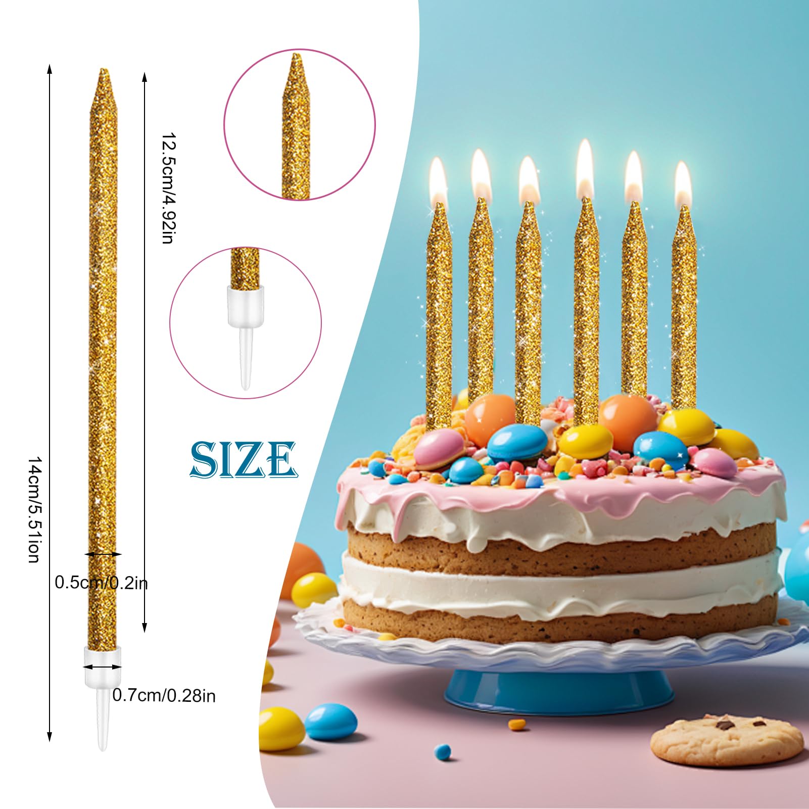 Long Thin 24 Count 24-Count Gold Birthday Candles - Long Thin Metallic ...