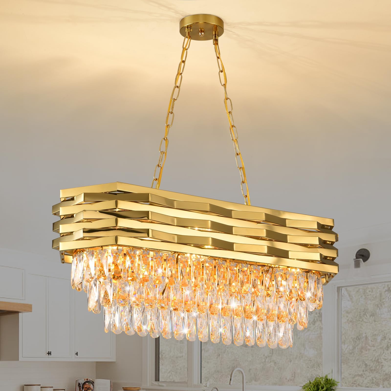 Gold Modern Crystal Chandeliers for Dining Room 8-Light Gold Chandelier ...