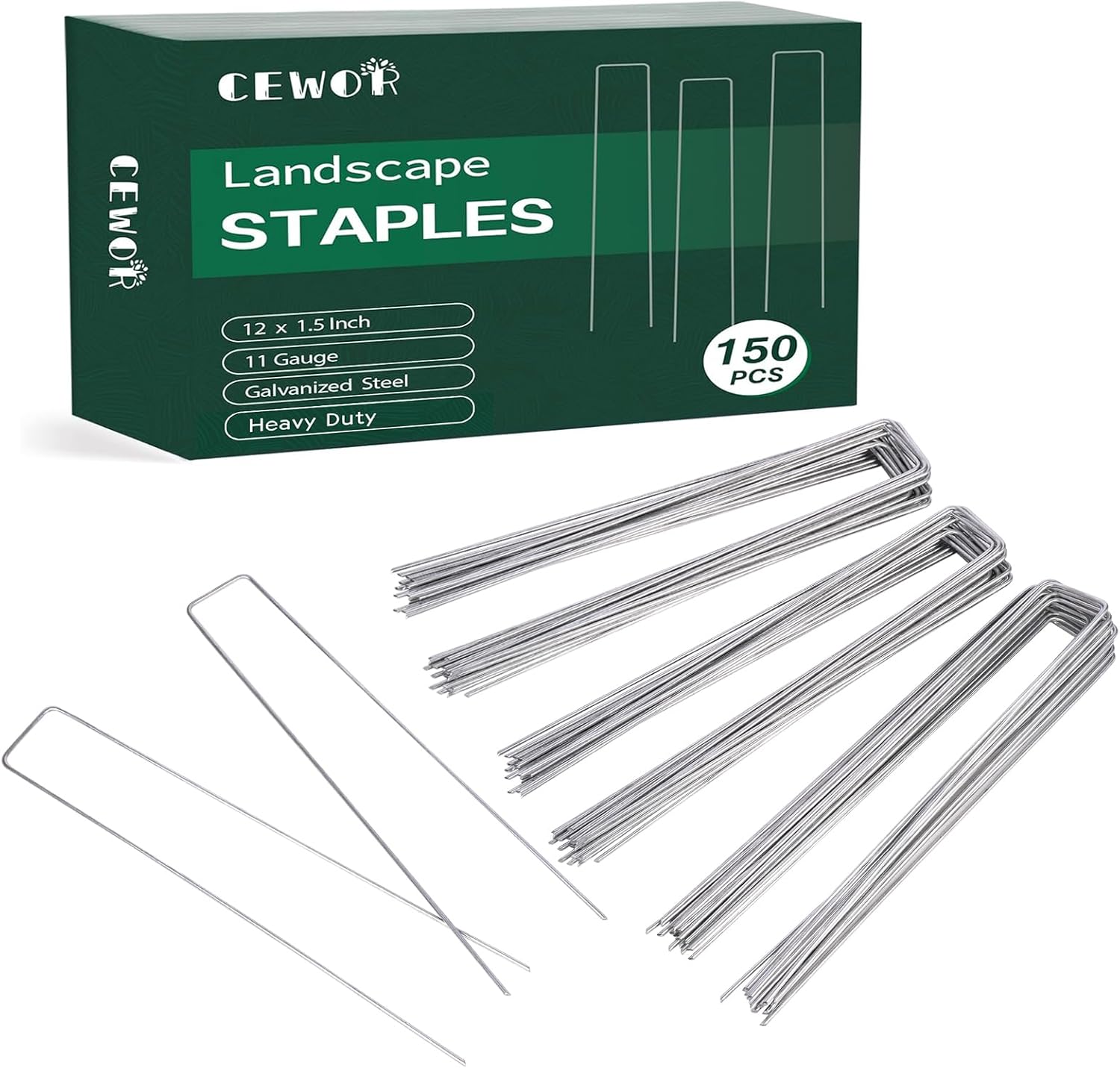 Amazon.com: CEWOR 150 Pack 12 Inch Landscape Staples Ground Stakes ...