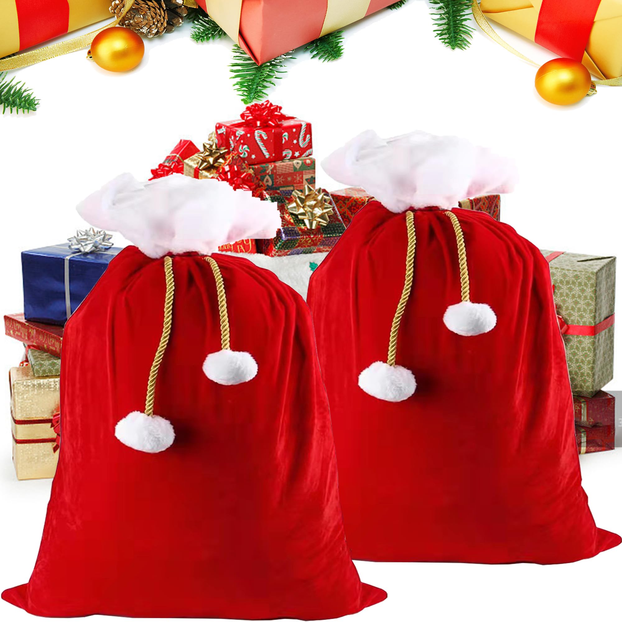 YUEMING 2Pcs Christmas Santa Sack Stocking Large Santa Sack with ...