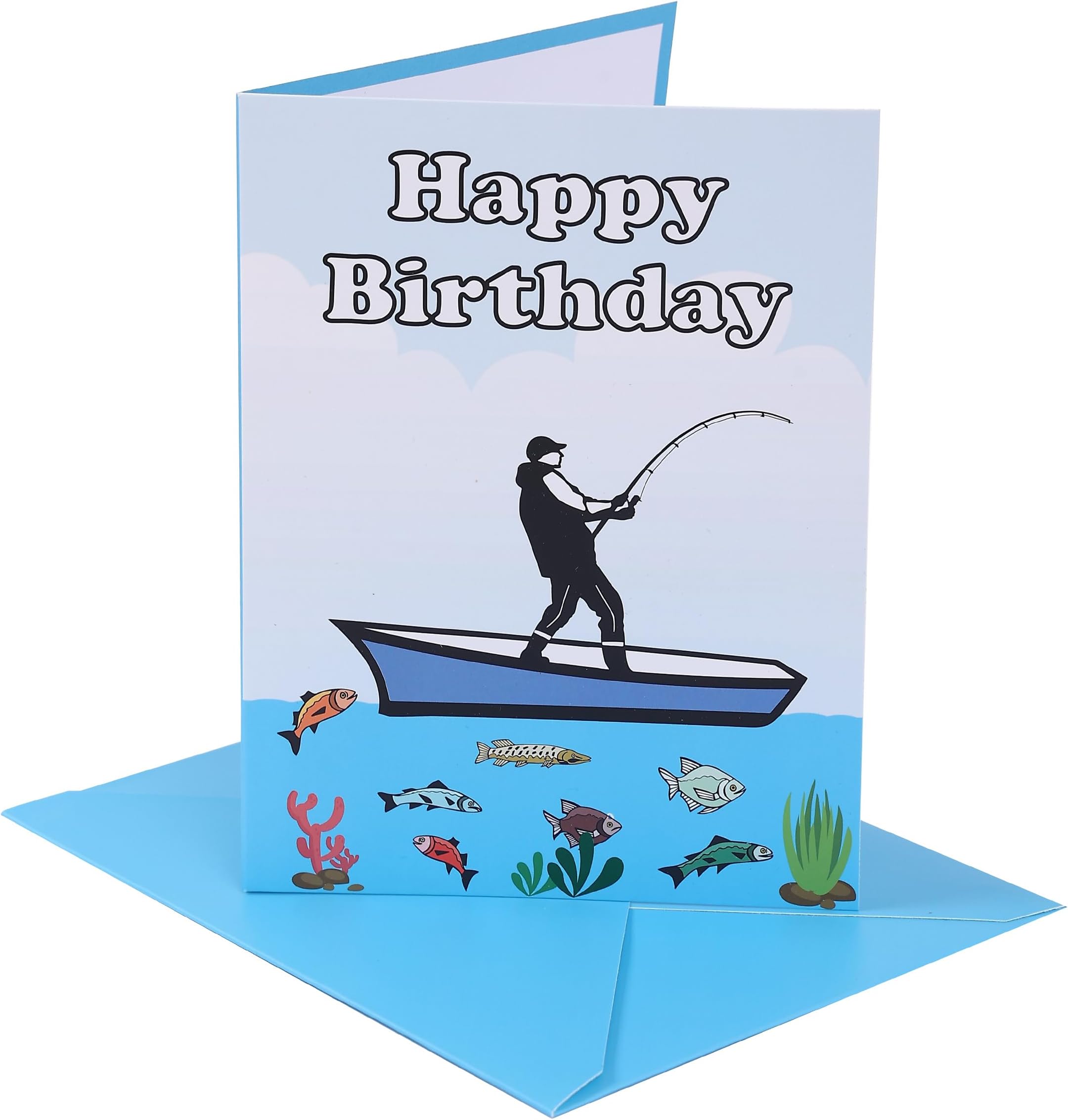 Amazon.com : Sumerk 1 Pc Fishing Birthday Card with Envelope & Stickers ...