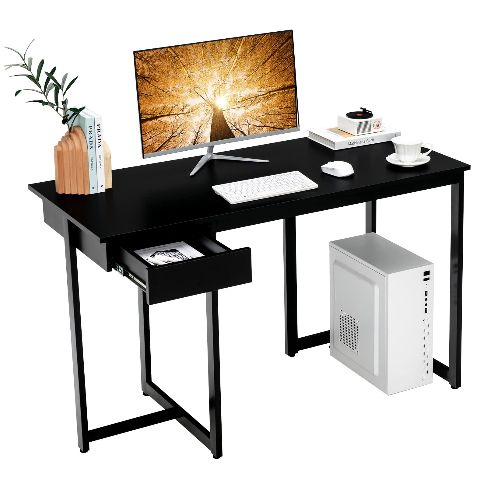 Tangkula 48” Computer Desk with Drawer, Home Office Desk with Sturdy ...