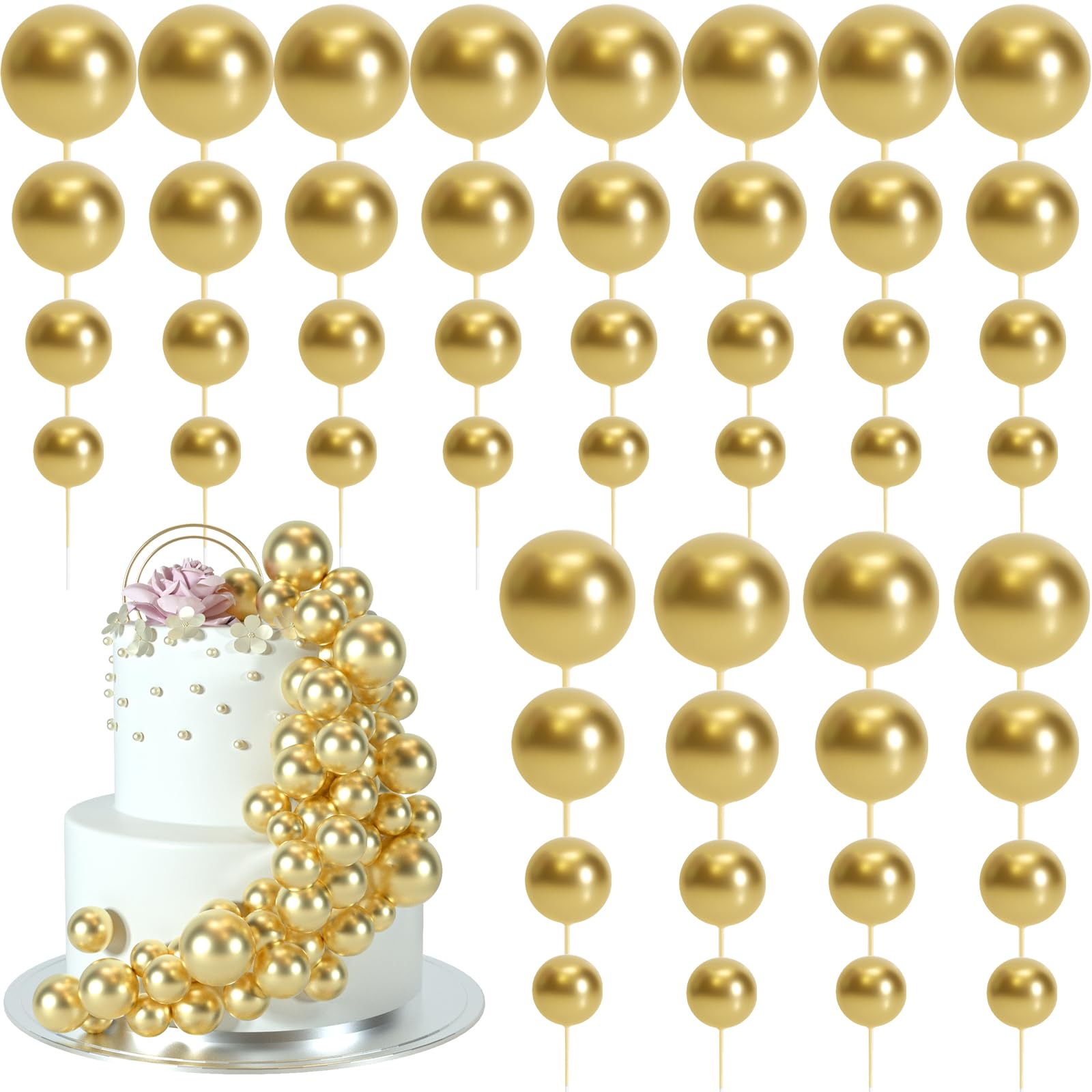 Amazon.com: BOUBONI 48 Pcs Gold Balls Cake Topper Decorations Balloon ...