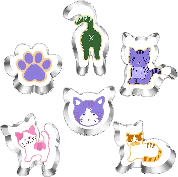 Amazon.com: Cat Cookie Cutter (Set of 6) - Stainless Steel Cute Kitties ...