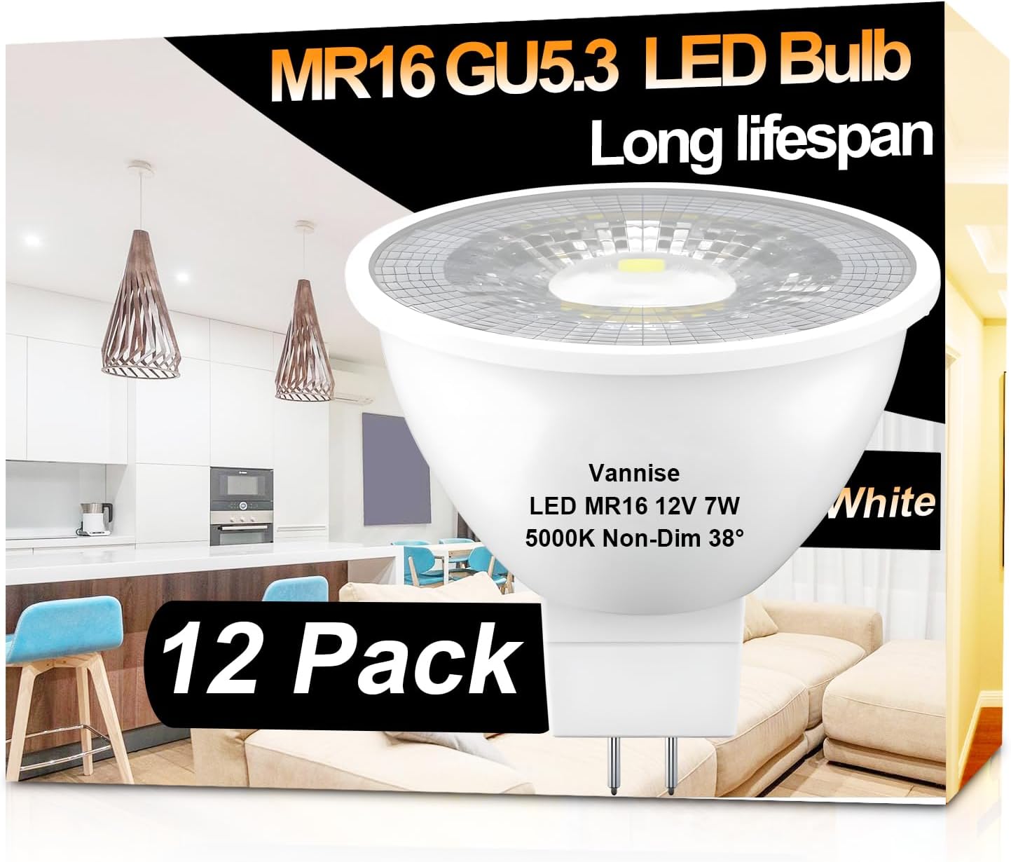 Vannise MR16 GU5.3 LED Bulb 5000K Daylight White, 12 Pack MR 16 LED ...