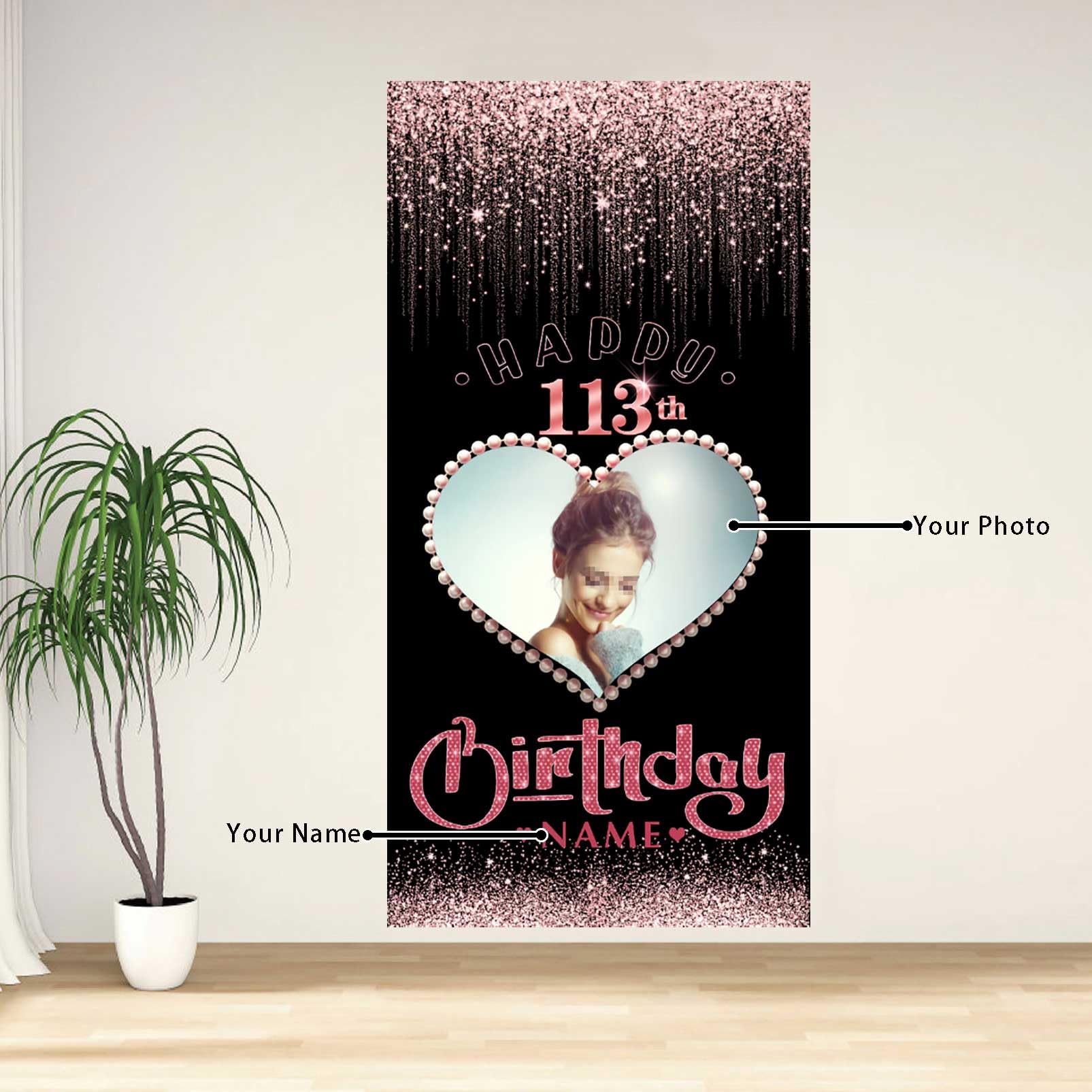 Snapklik.com : Dicodes Custom Black And Pink 113th Happy Birthday Door ...