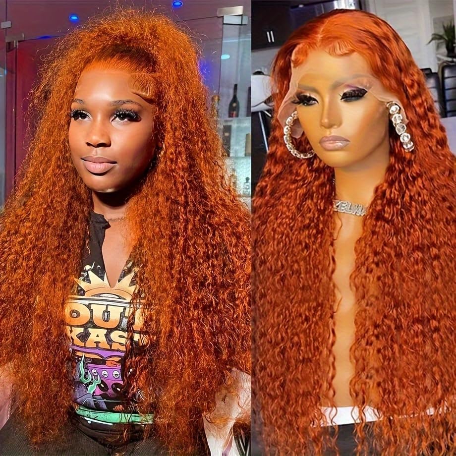 Amazon.com : ZLIKE 30in Ginger Lace Front Wig - Human Hair HD Frontal ...