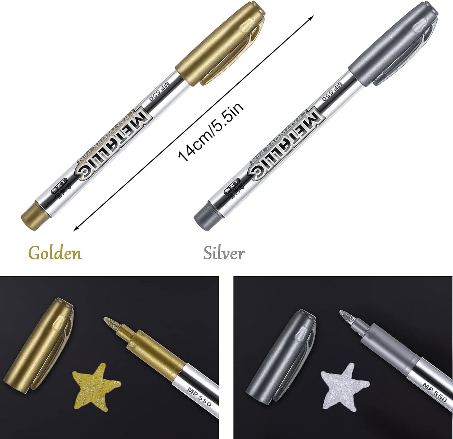 zhibeisai Metallic Pens Silver and Gold Writing Pen for Cards Gold ...