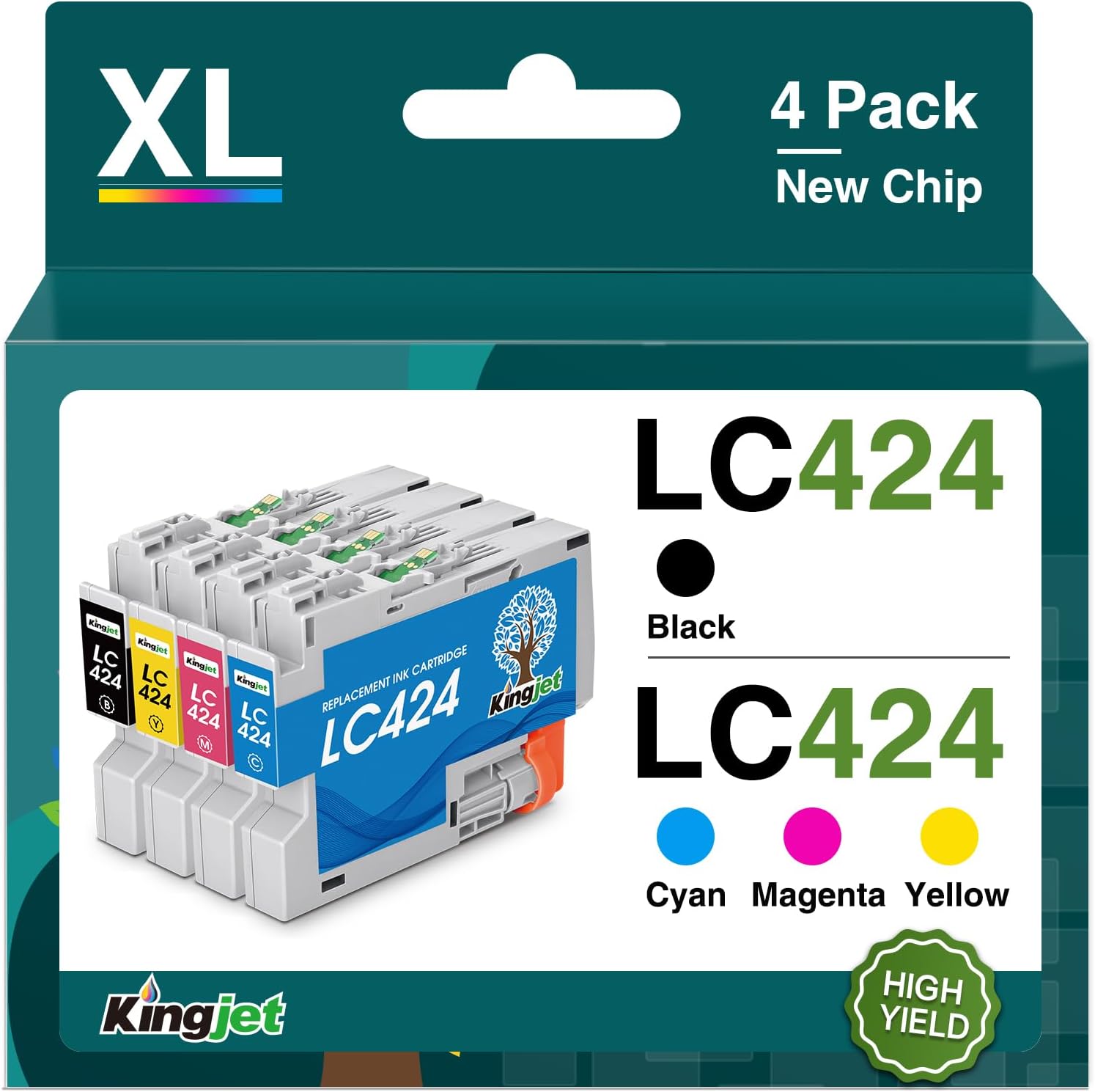 KINGJET LC424 Ink Cartridges Replacement for Brother LC424 Ink ...