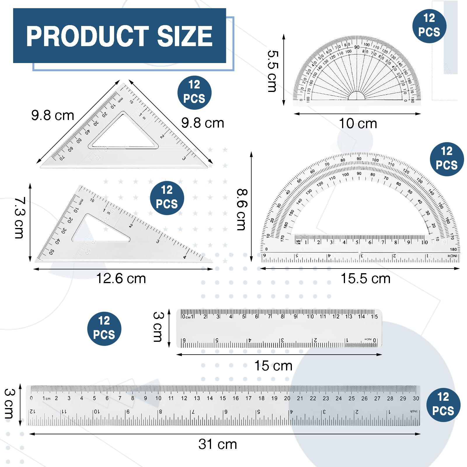 Snapklik.com : 72 Pcs Plastic Clear Math Set Includes Protractor ...