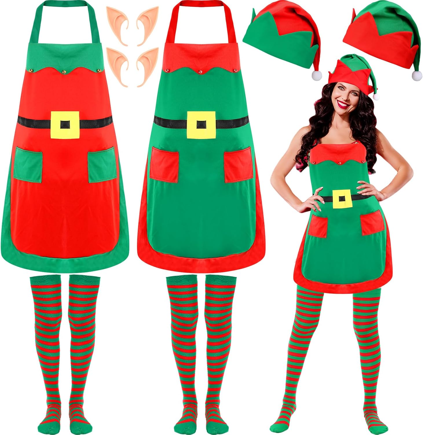 Amazon.com: Suhine 8 Pcs Christmas Elf Costume Accessories Set Red and ...