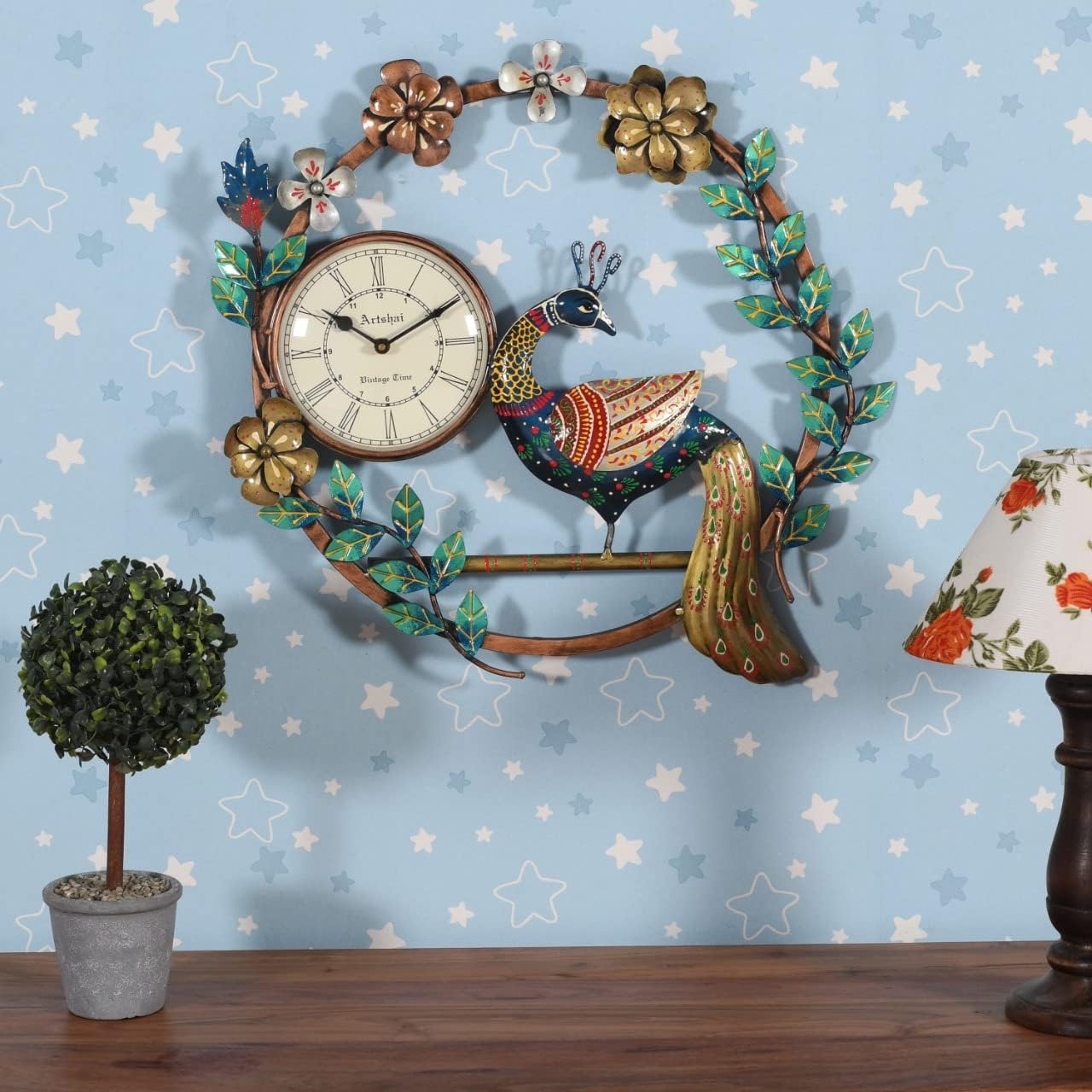 Buy CRAFT TREE Multicolour Metal Wall Hanging Peacock Clock,Wall ...