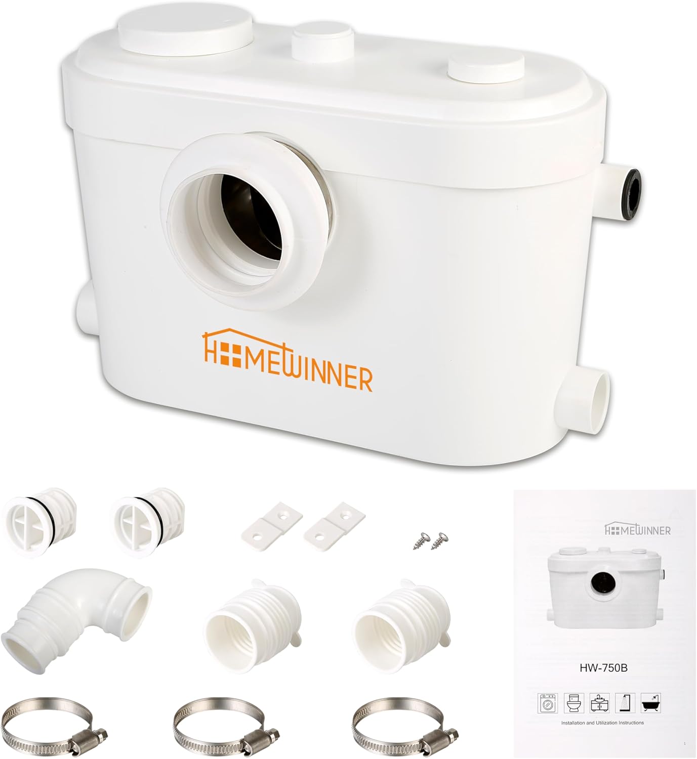 750W Macerator Pump Upgrade Power Grinder up to 37ft 44GPM 4 Inlets ...