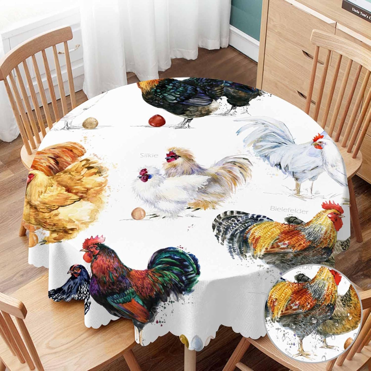 Amazon.com: Yibeas Table Cloth Hen and Rooster Round Tablecloth 60 inch ...