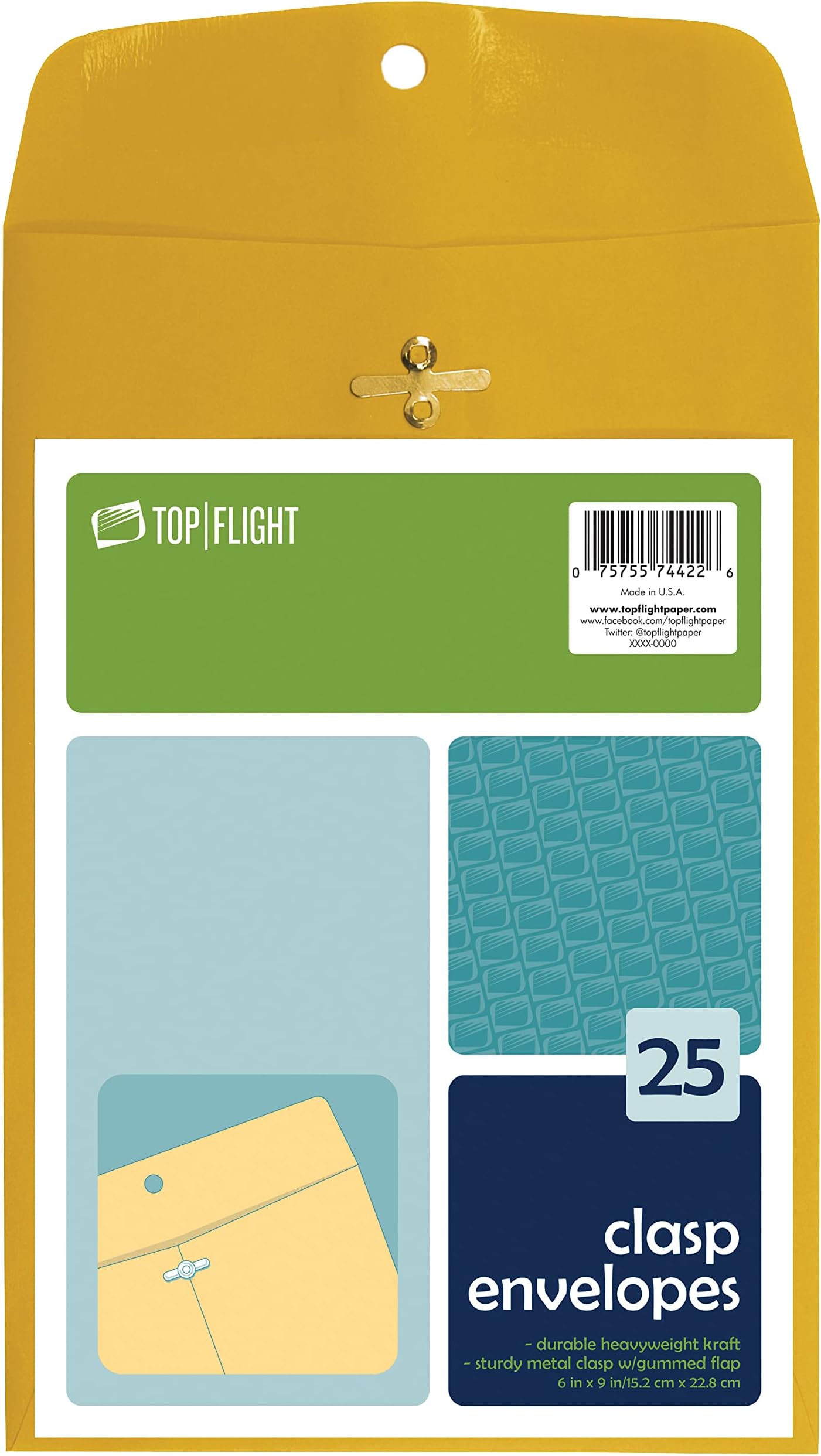 Top Flight 6911114 Clasp Envelopes, Gummed and Clasped Closure, 6 x 9 ...