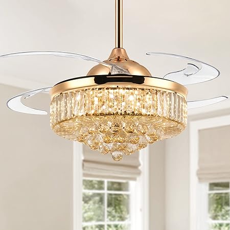 VETRULUS Crystal Ceiling Fans with Lights Dimmable Fandeliers 40 ...