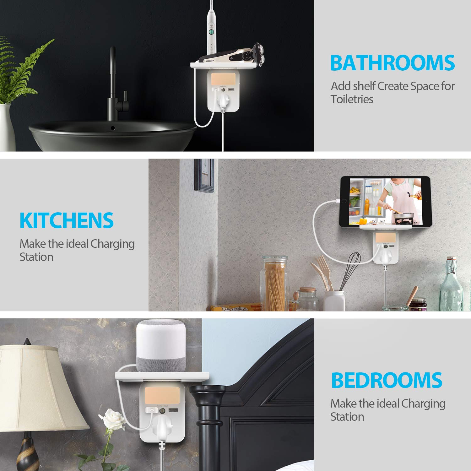 Snapklik.com : 2-Pack VINTAR Socket Outlet Shelf-Wall Outlet Extender
