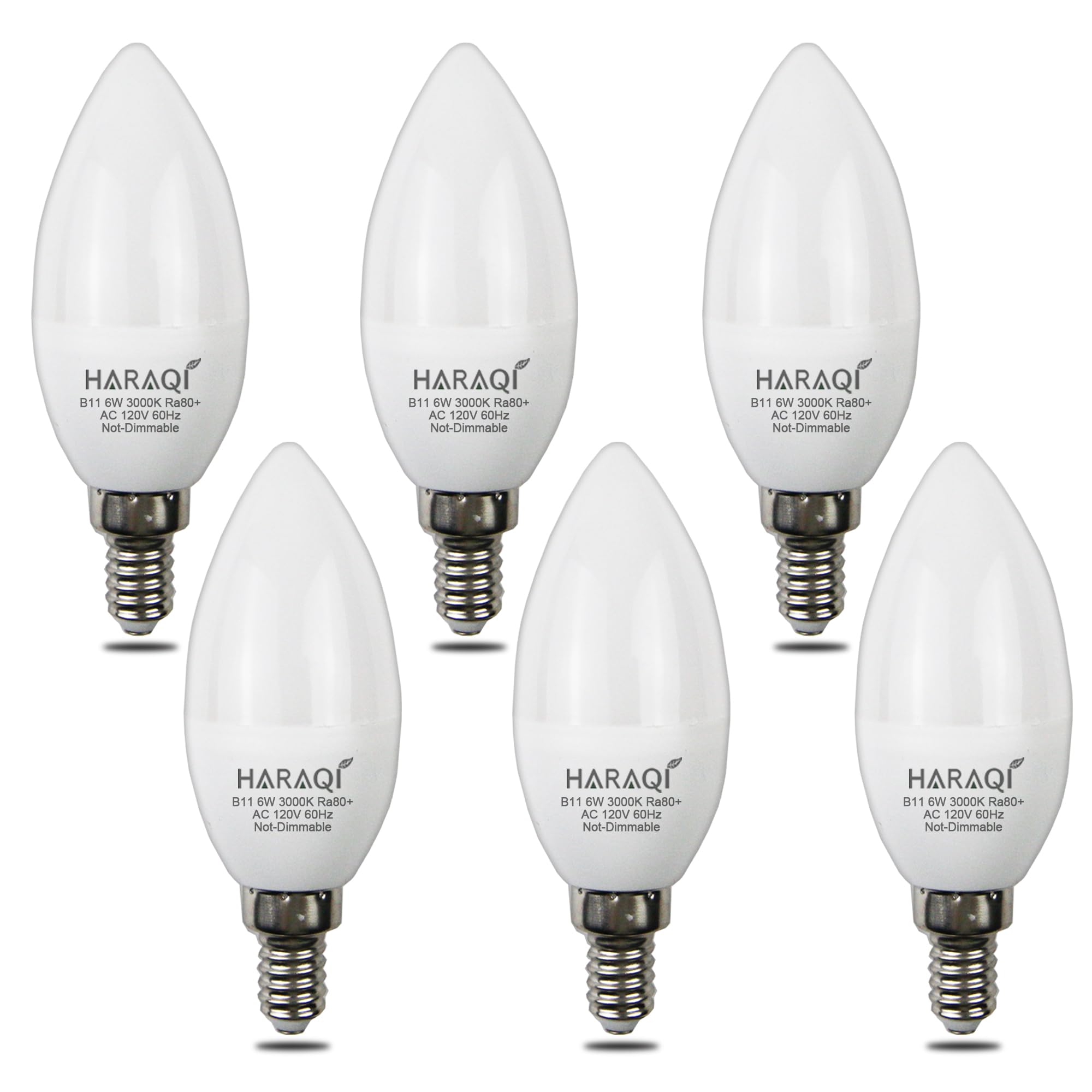 6 Pack E12 Base 6W 120V B11 LED Filament Candle Light Bulb, 3000K Warm ...