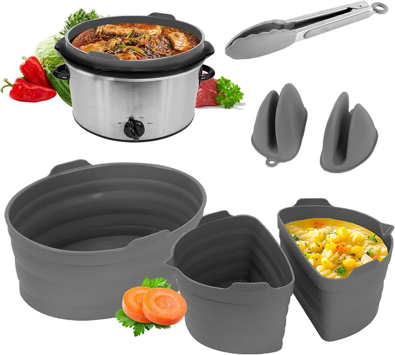 Domigard Silicone Slow Cooker Liner, 6pcs Pot Liners Reusable for 6-7QT ...