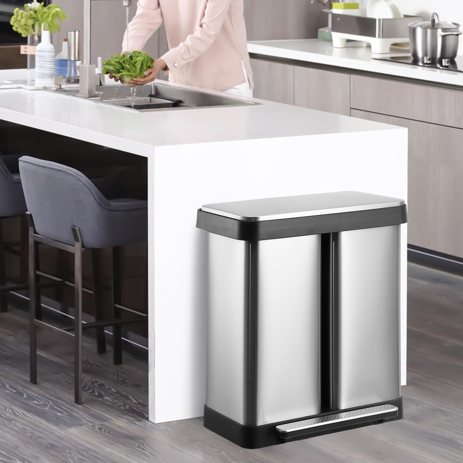Amazon.com: Takywep 16 Gallon Kitchen Trash Can, Hands-Free Recycle ...