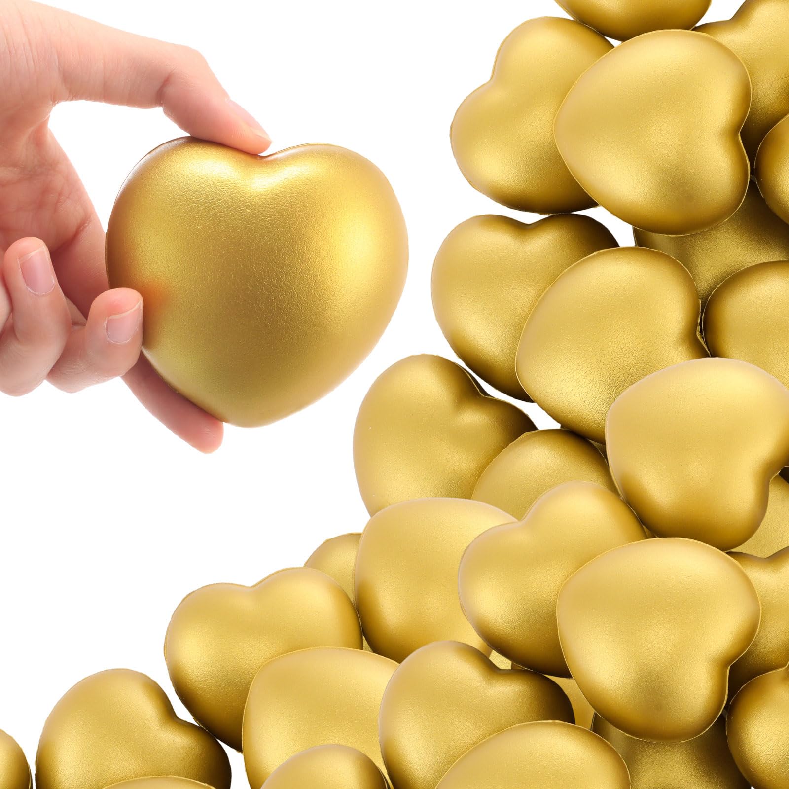 Amazon.com: Zubebe 24 Pcs 2.76'' Golden Heart Stress Balls Golden Foam ...
