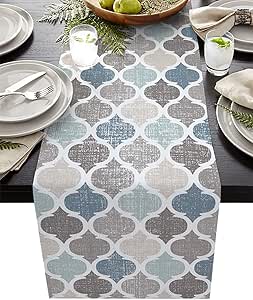 Amazon.com: Geometric Lattice Gray-Blue-White Table Runner 13x72 inches ...
