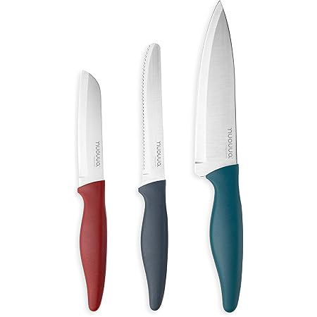 nuovva Sharp Kitchen Knife Set – 3pcs Colour Kitchen Knives – Stainless ...