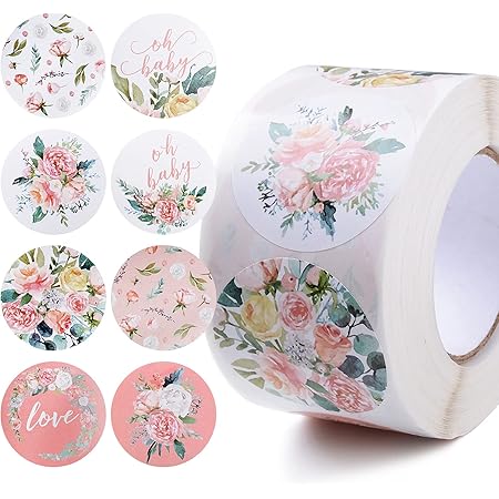 500 Pcs Floral Love Stickers Roll Flowers Paper Labels Floral Round ...