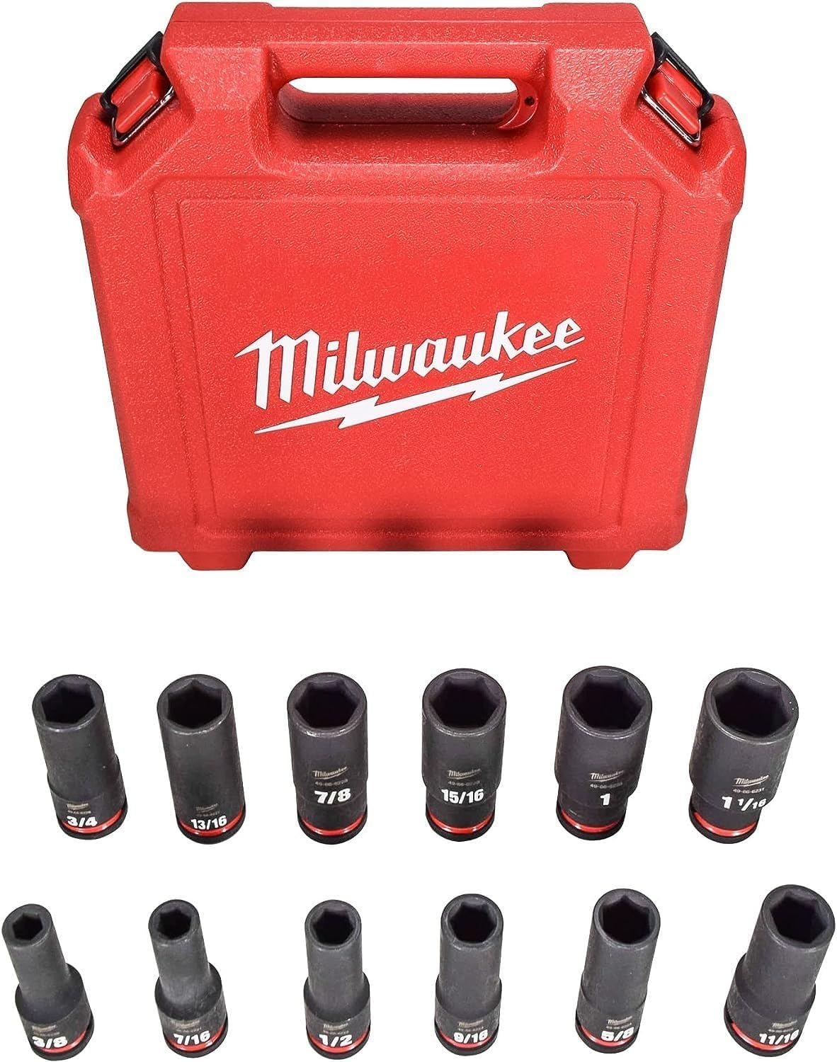 . Milwaukee 19 Pc. SHOCKWAVE Impact Duty 1/2 pulgada Drive SAE Deep 6 ...