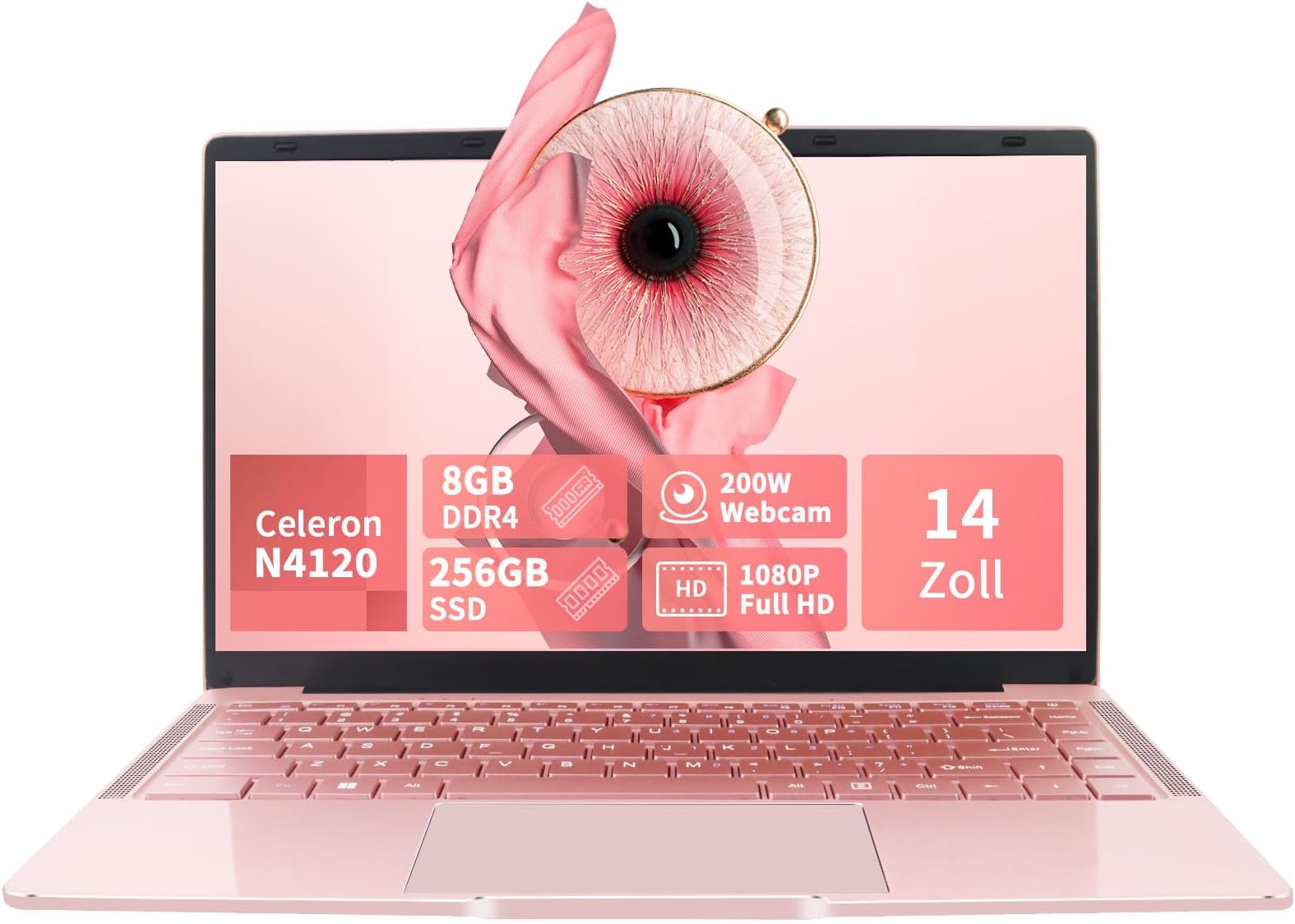 Rosa Laptop, Quad Core CPU 15,6 Zoll Laptop Rosa 16 GB RAM 512 GB ROM ...