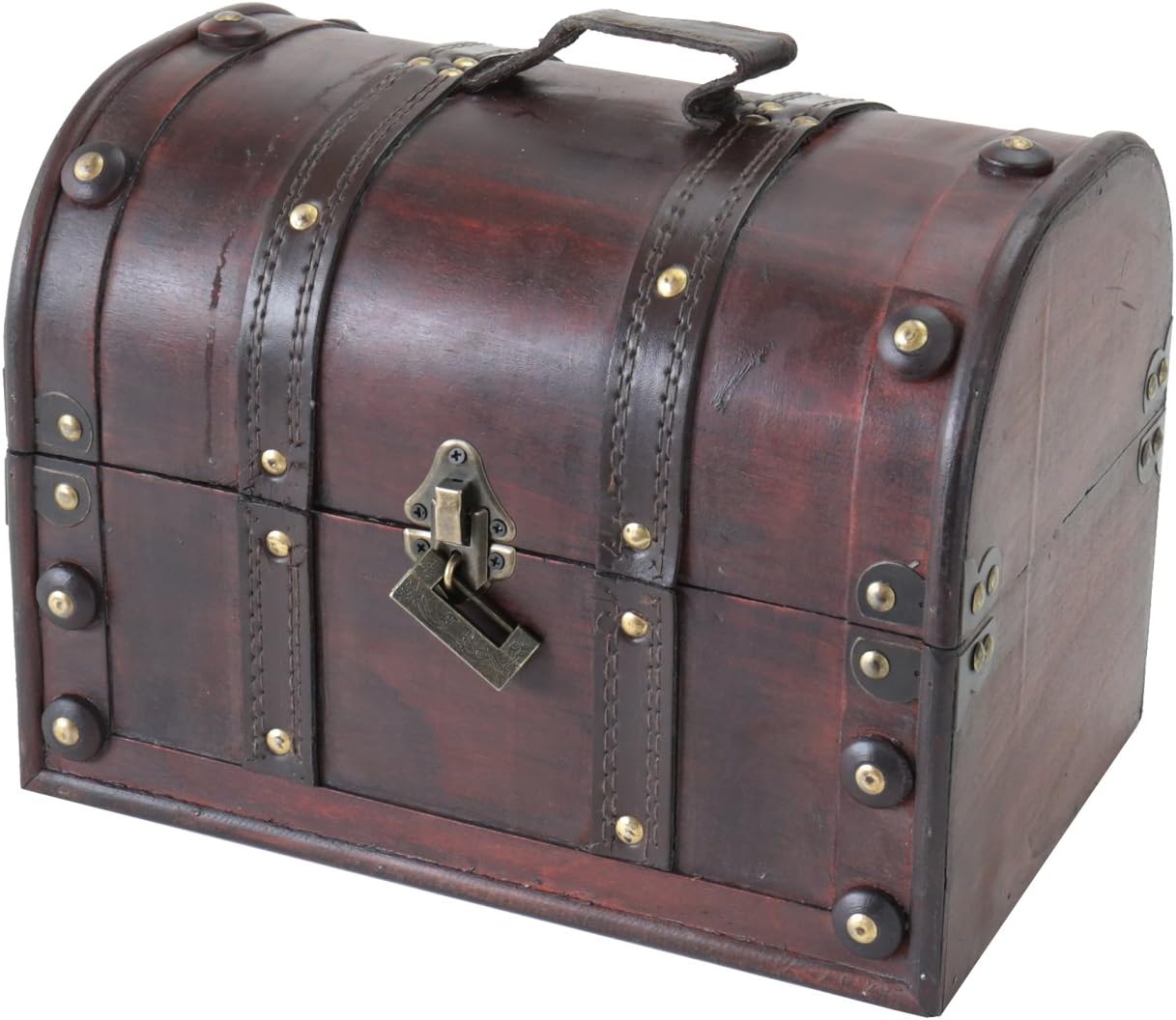 shelfmade Wooden Treasure Chest with Faux Leather 22 x 14 x 14 cm (L x ...