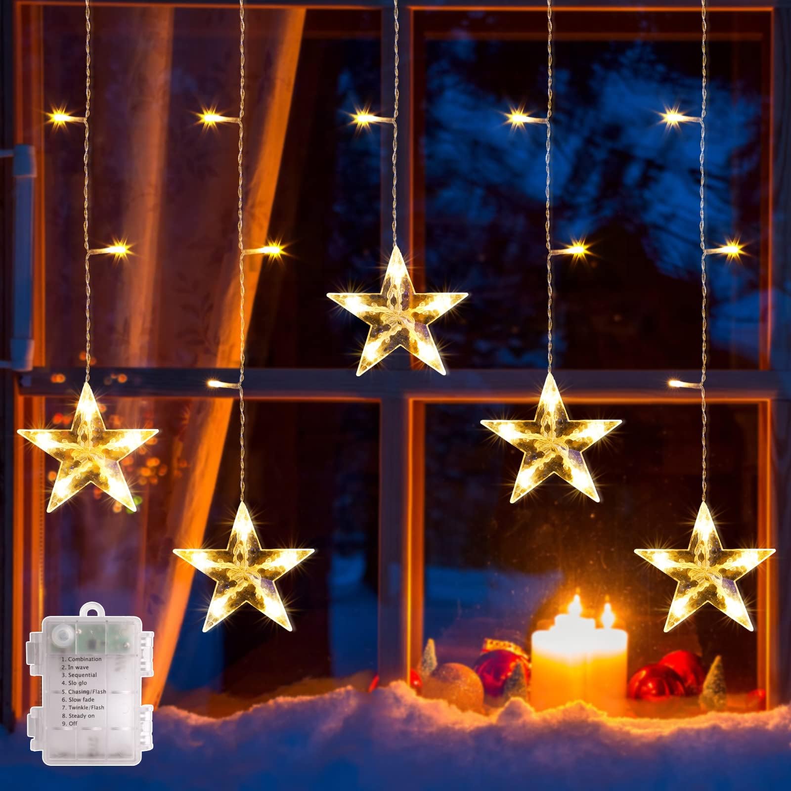 GlobaLink Christmas Window Lights 5 Stars 36 LEDs Star Curtain Lights ...