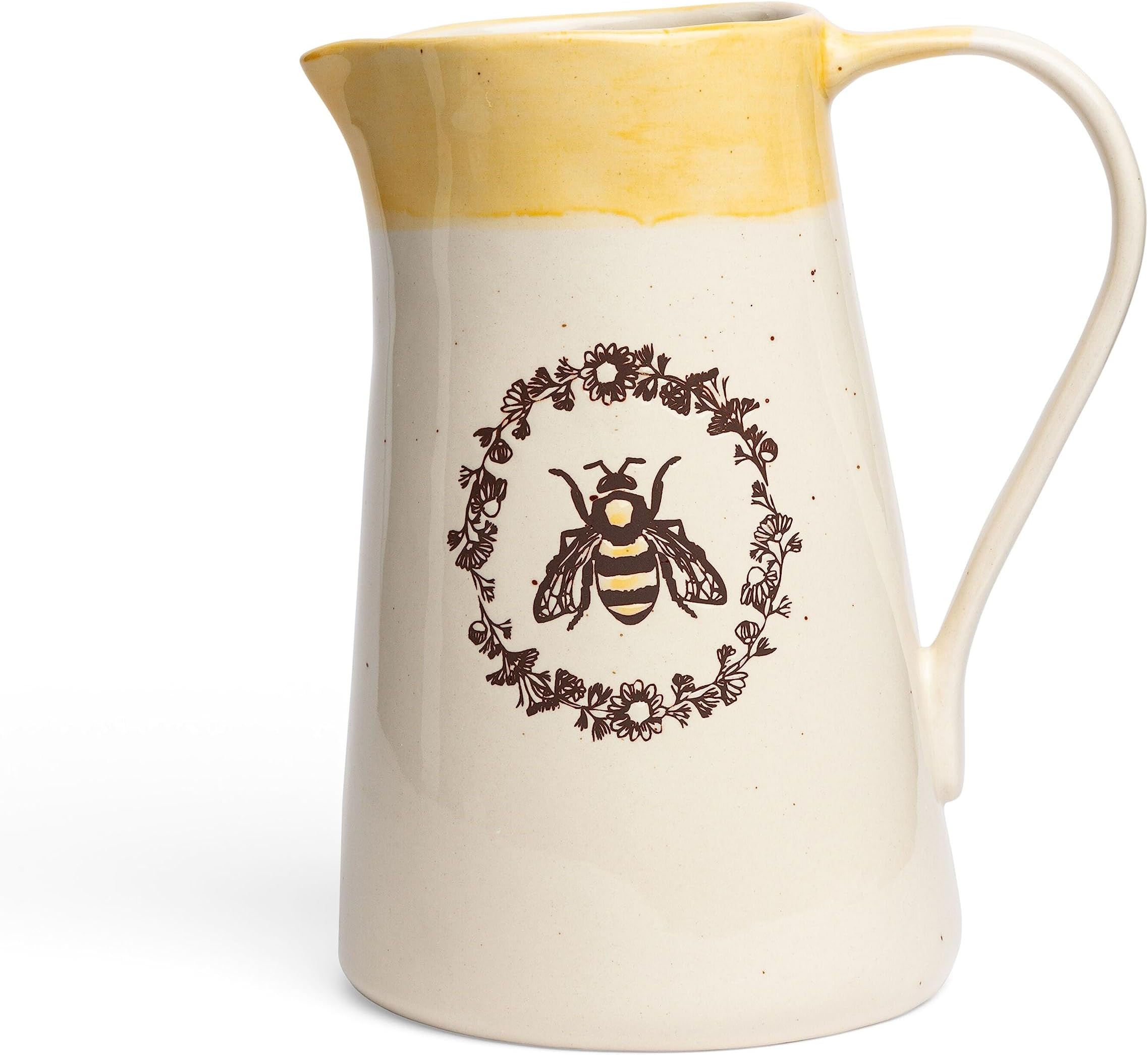 Amazon.com | Creative Co-Op White Ceramic Pitcher with Bee Image ...