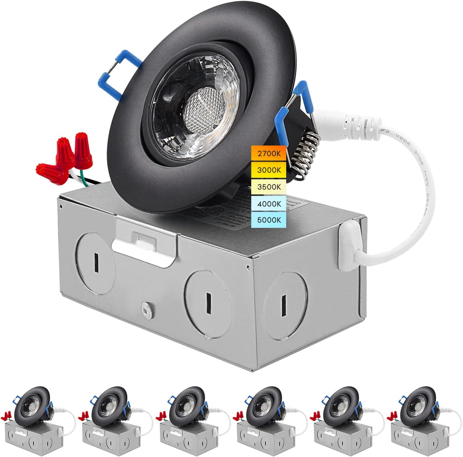 Luxrite 3 Inch Square Gimbal Recessed LED Lights with Junction Box, 8W ...
