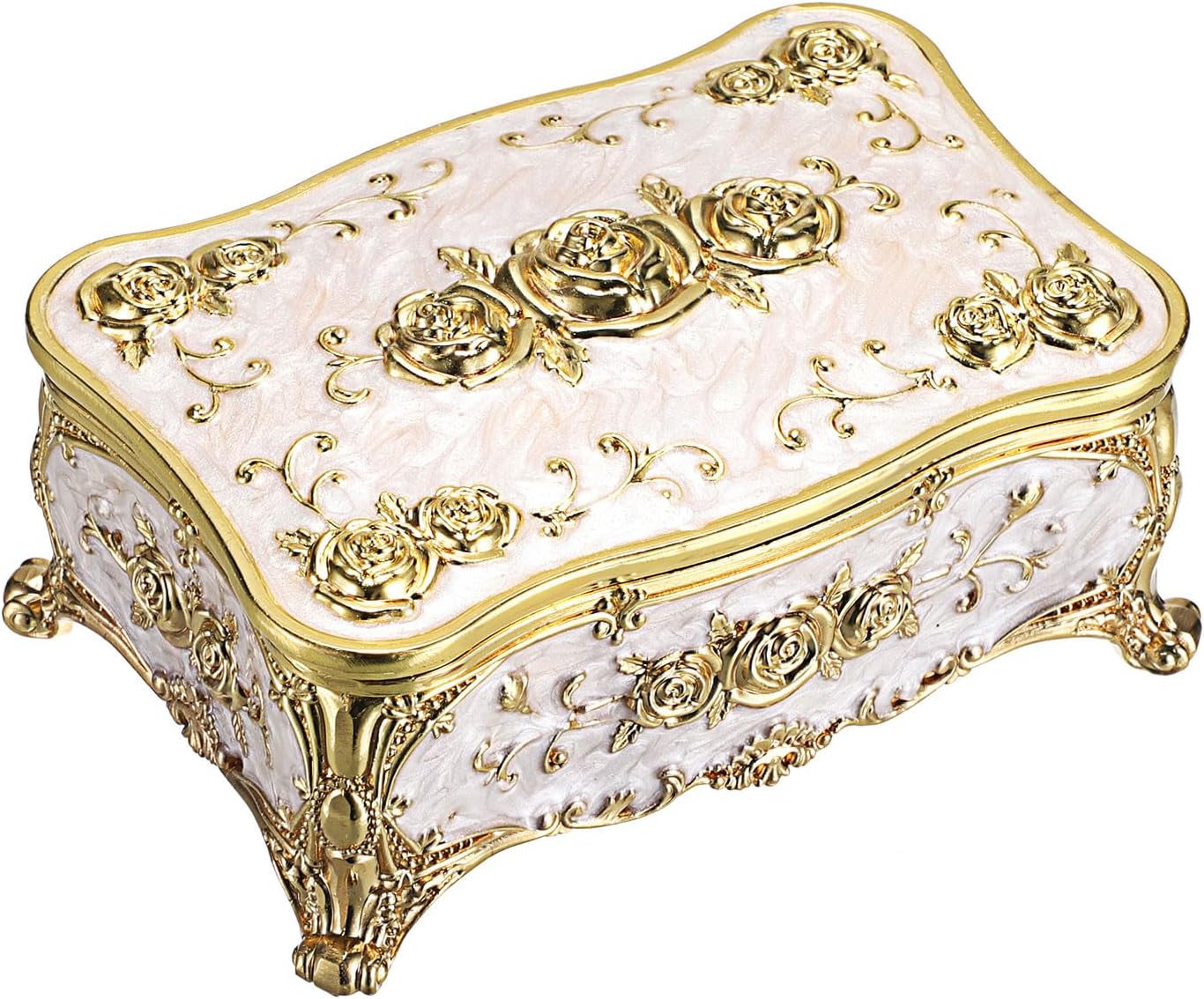 Amazon.com: Hipiwe Metal Jewelry Box with Rose Pattern - Vintage Gold ...