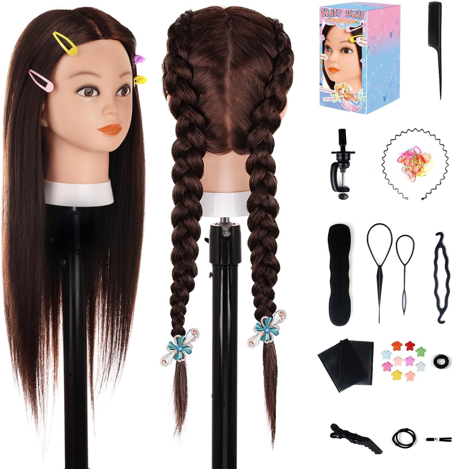 Amazon.com : TwoWin Mannequin Head with 70% Real Hair, 26"Maniquine ...