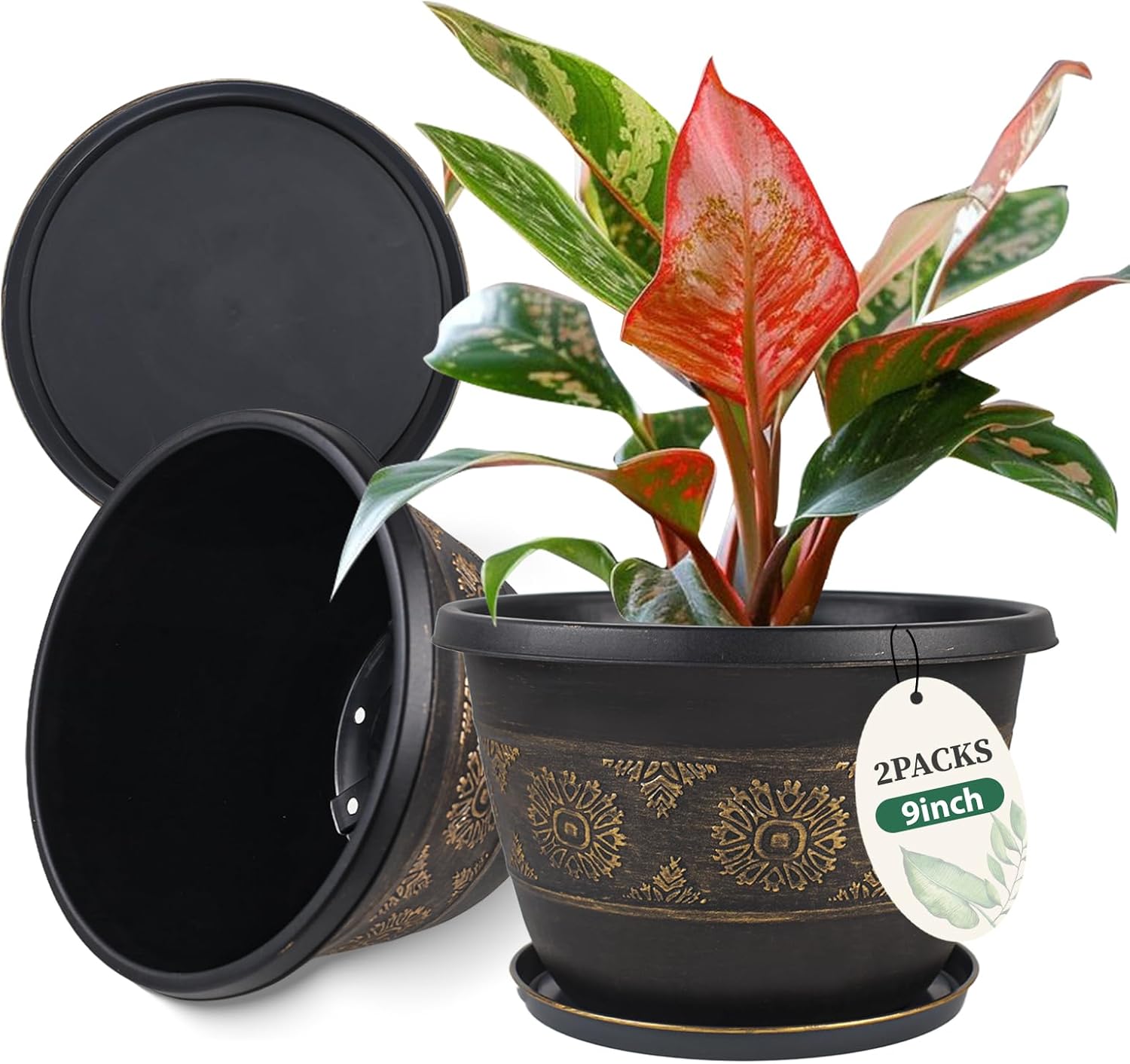 Amazon.com : Usocik 2 Pack 9 inch Plant Pots, Retro Pattern Planters ...