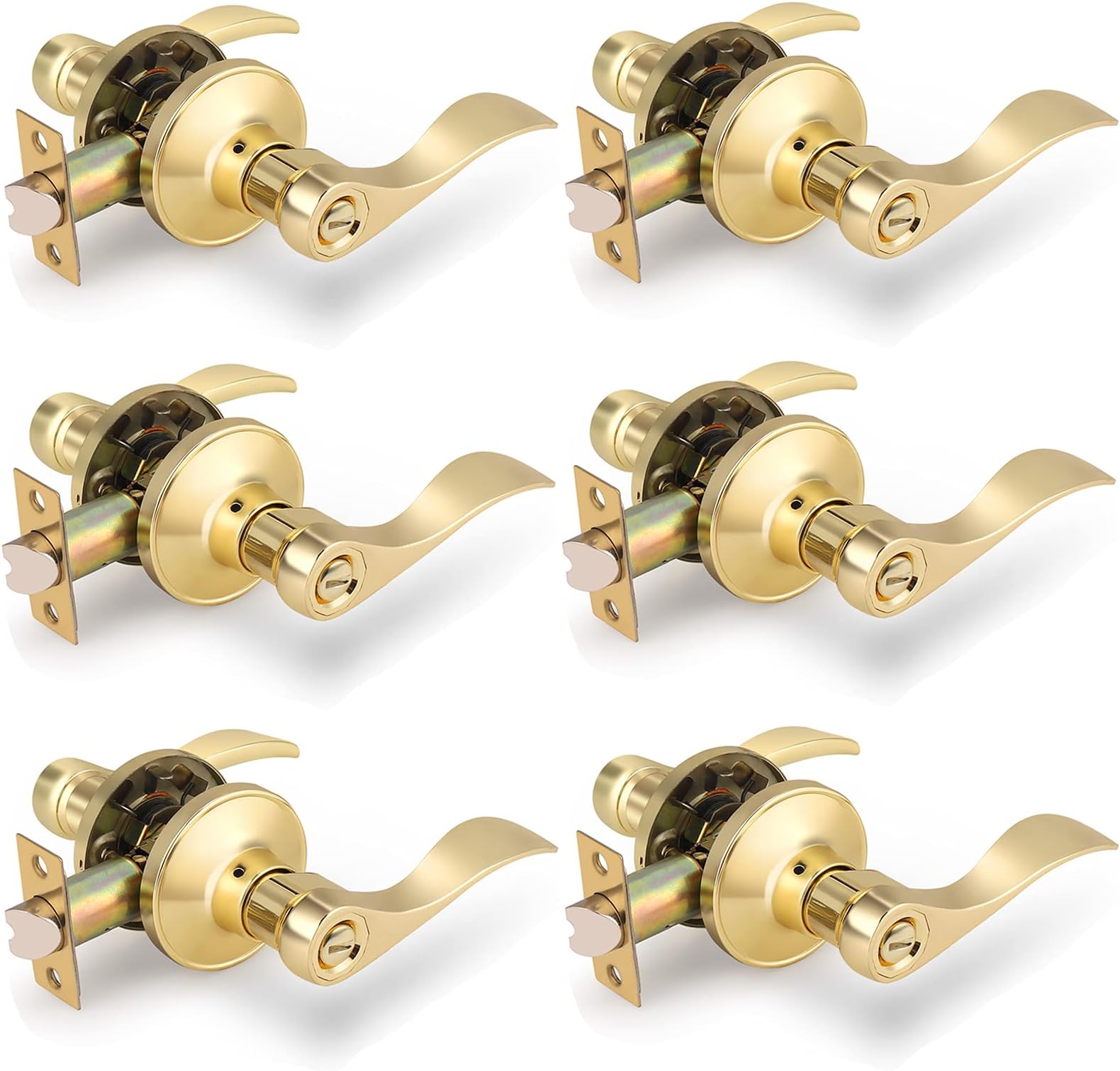 LEIFIDE 10 Pcs Gold Passage Door Handles Brass Door Knobs Interior Keyless Hallway Closet Door ...