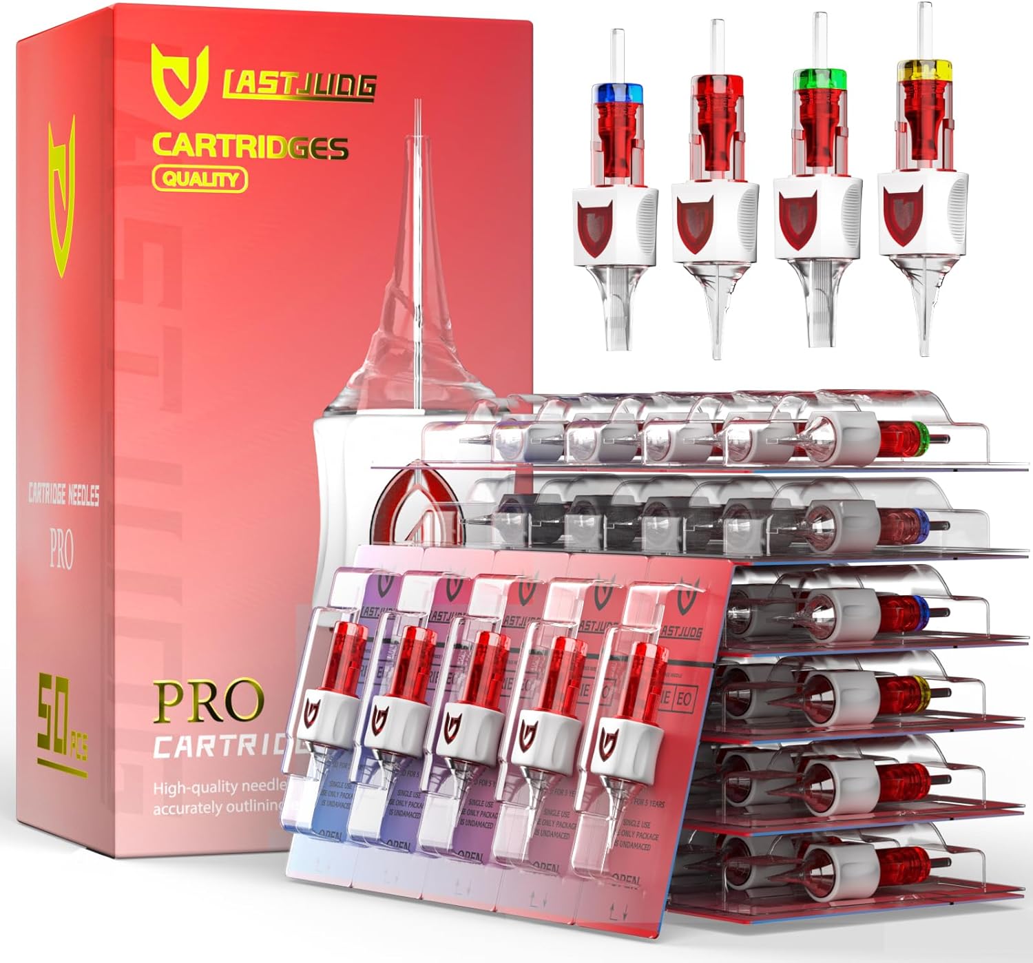 Professional Tattoo Needles with Finger Ledge 50-Pack - Assorted Sizes ...