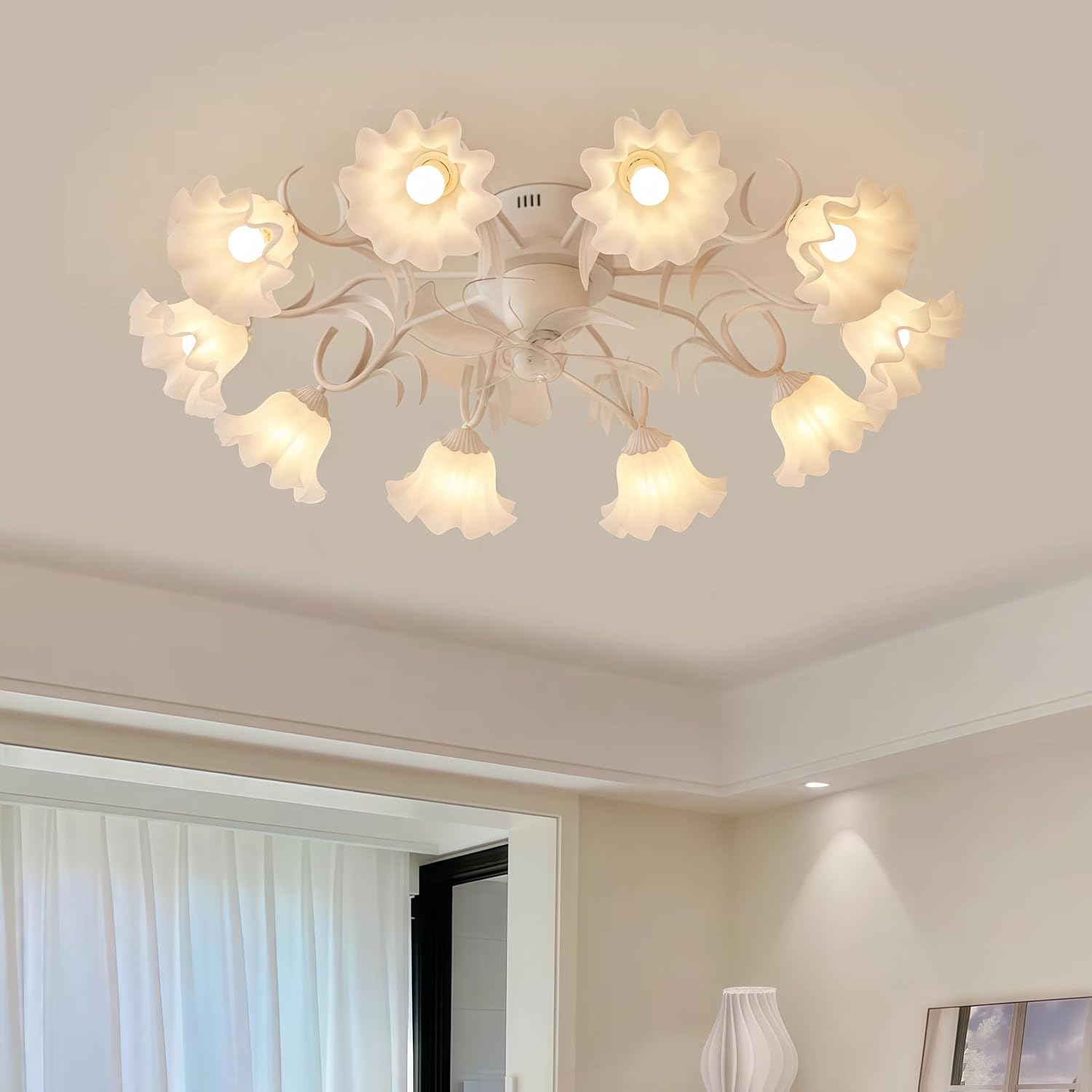 Flower Ceiling Fan with Lights and Remote: Modern 10-Light Chandelier ...