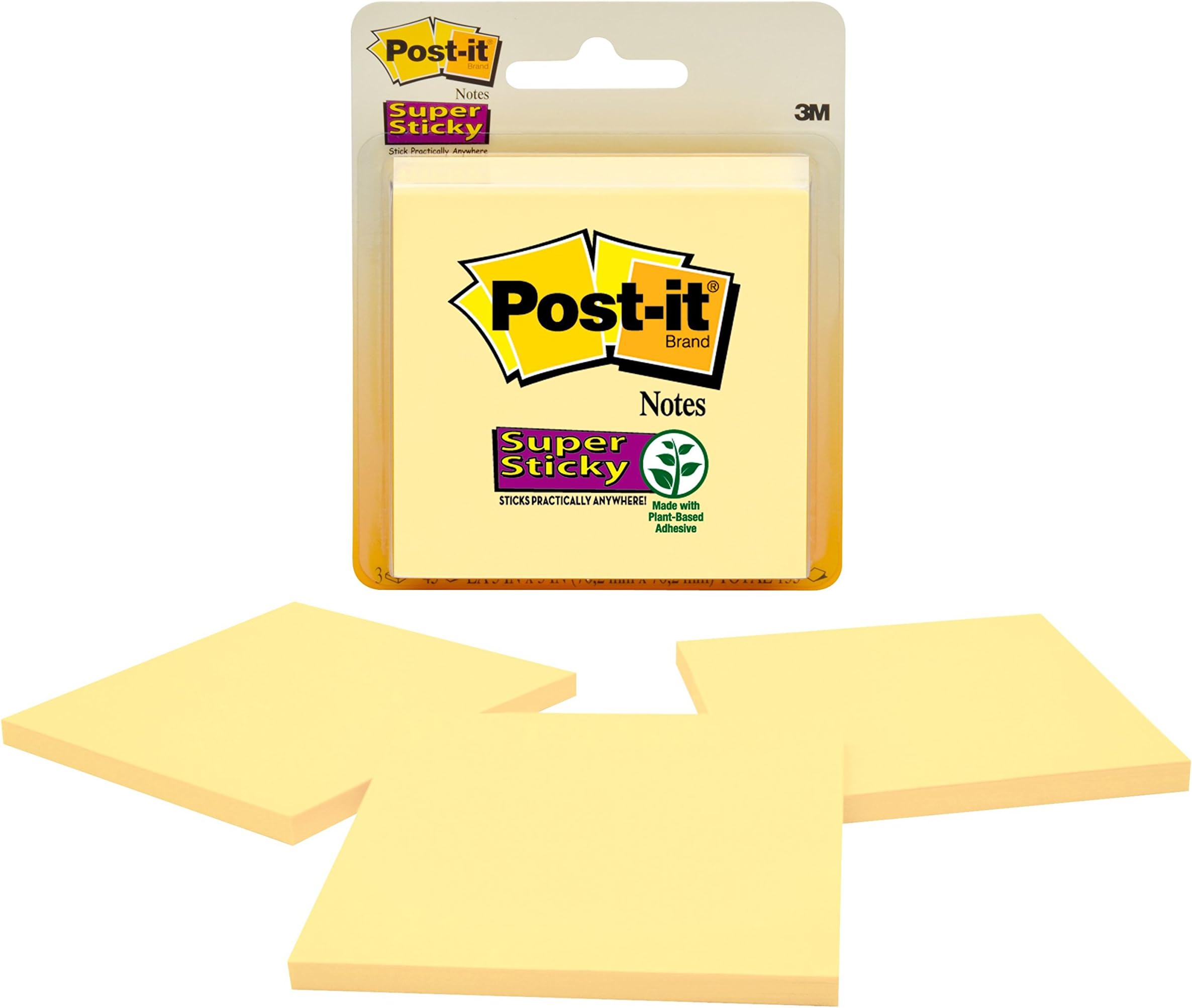 Post-it Super Sticky Recycled Notes, 76mm x 76mm, 5 Pads, 2X The ...