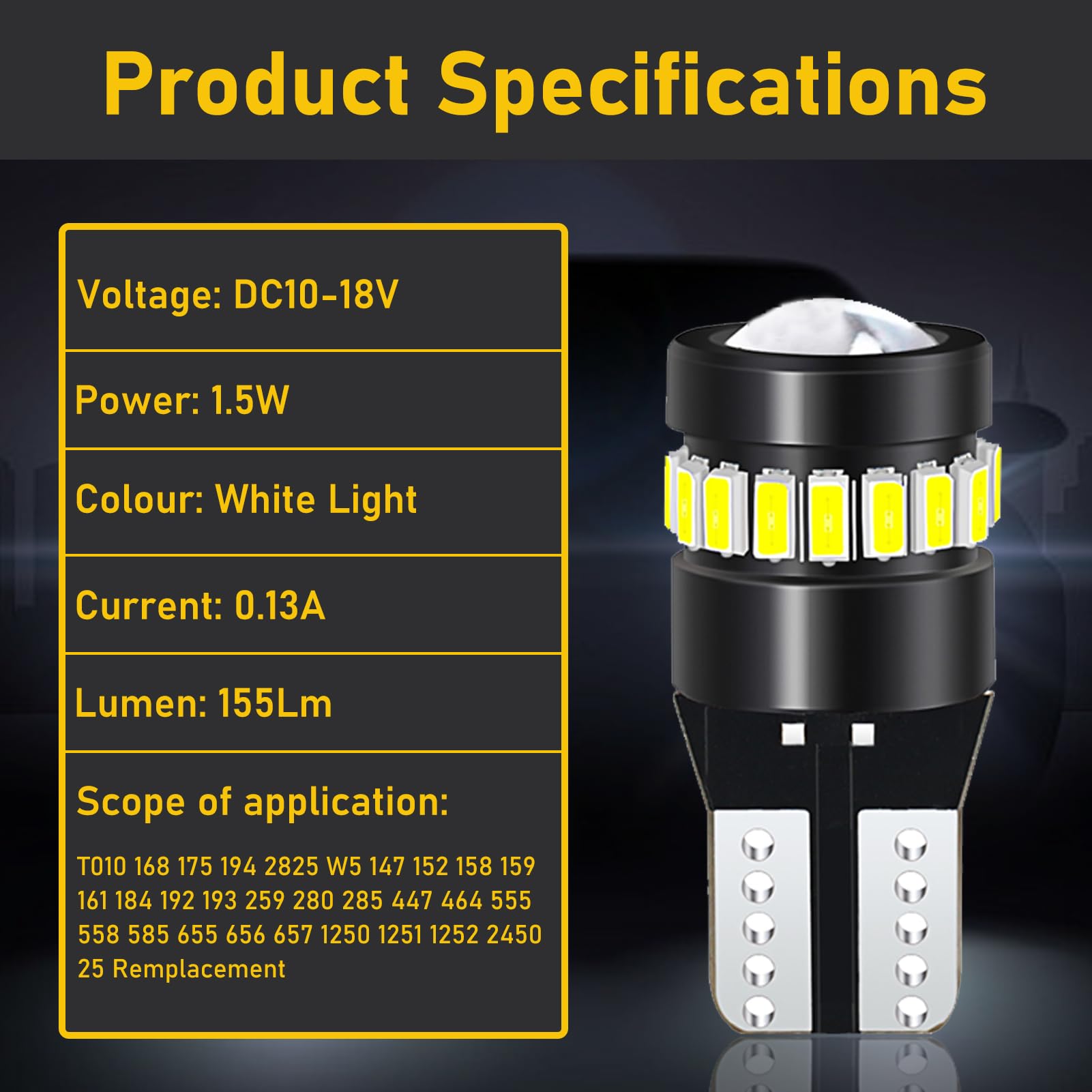 Inversor 12 V 220 V Onda Pura T10 W5W LED Bulbs Single Side Low Power ...