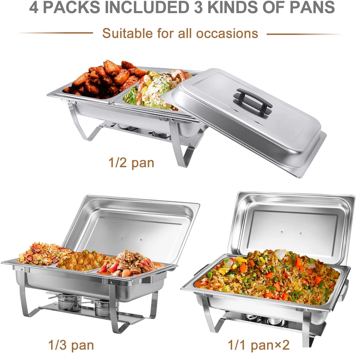 Buy Valgus 4-Pack 8QT Stainless Steel Chafing Dish Buffet Set with 2 ...