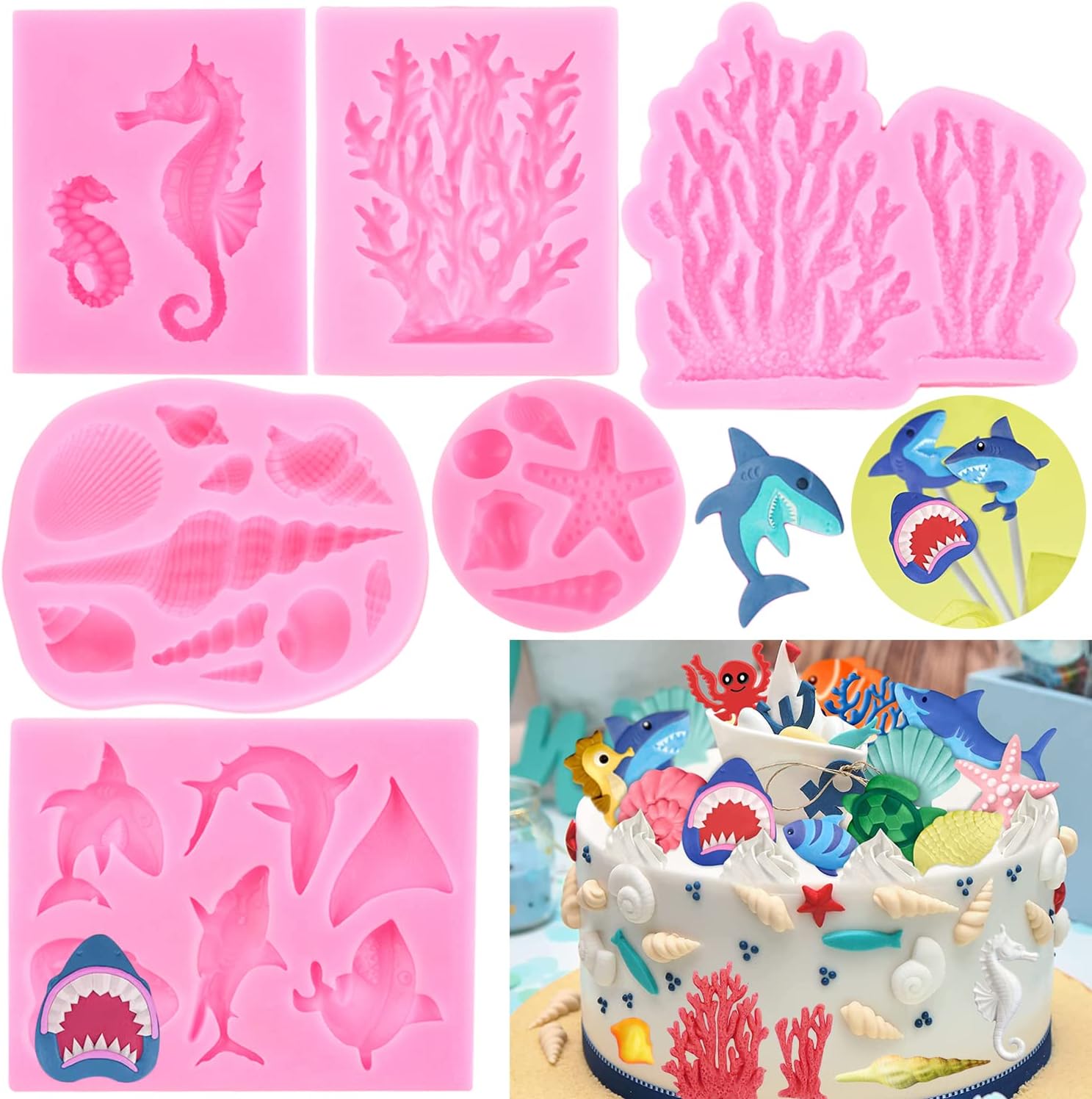 Amazon.com: MYPRACS Marine Theme Cake Fondant Mold Seashell Conch Coral ...