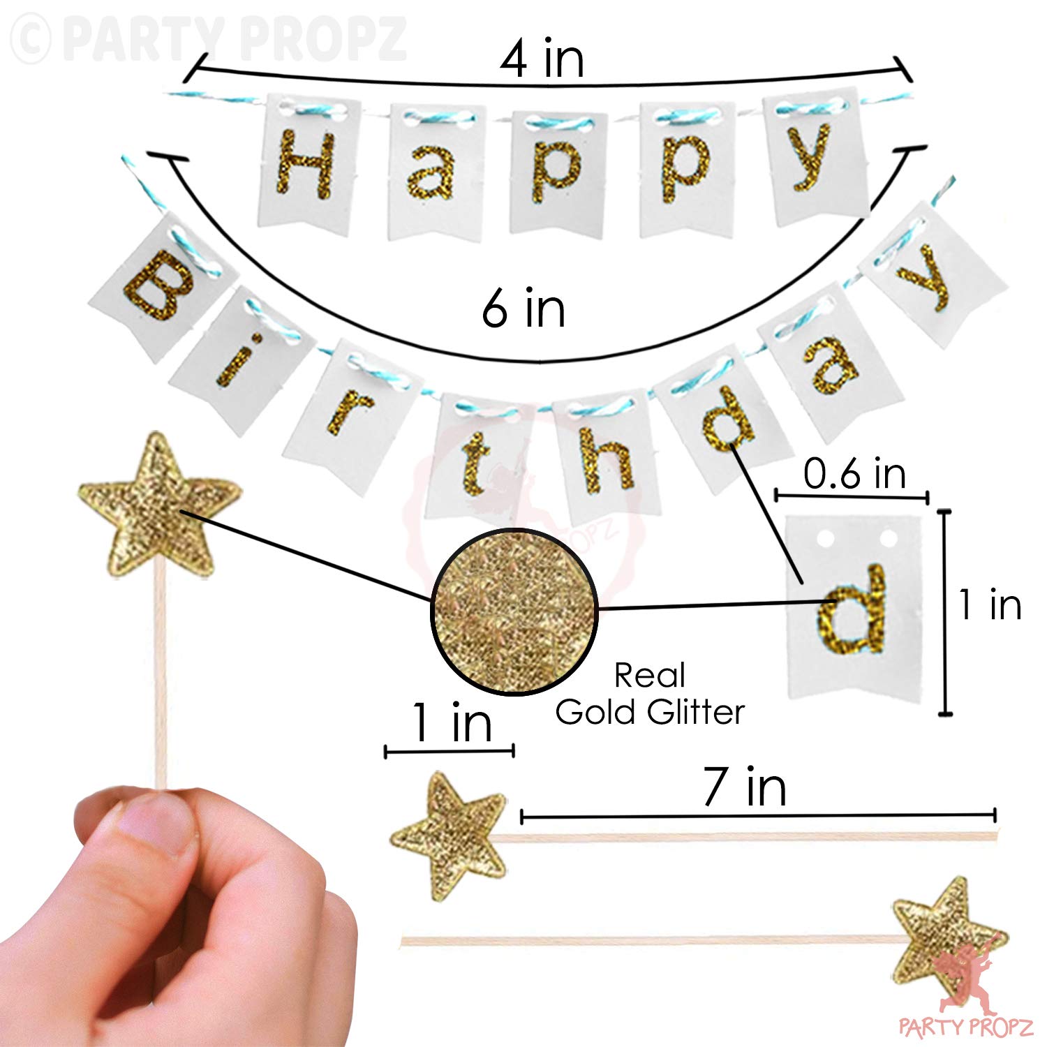 Party Propz White & Golden Glitter Happy Birthday Cake Topper For ...