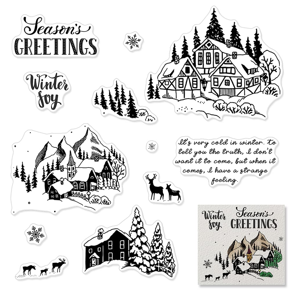 Amazon.com: Winter Houses Clear Stamps for Card Making Scrapbooking ...