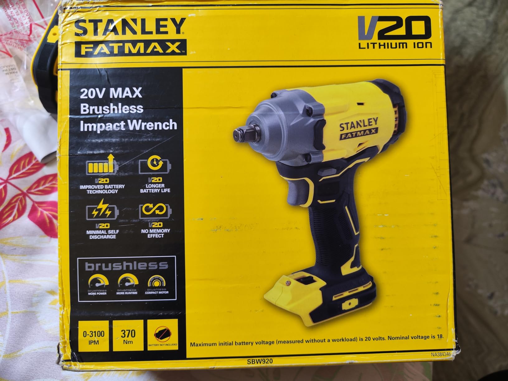 STANLEY FATMAX SBW920 20V, 1900 RPM, 370Nm Torque, Cordless Brushless ...
