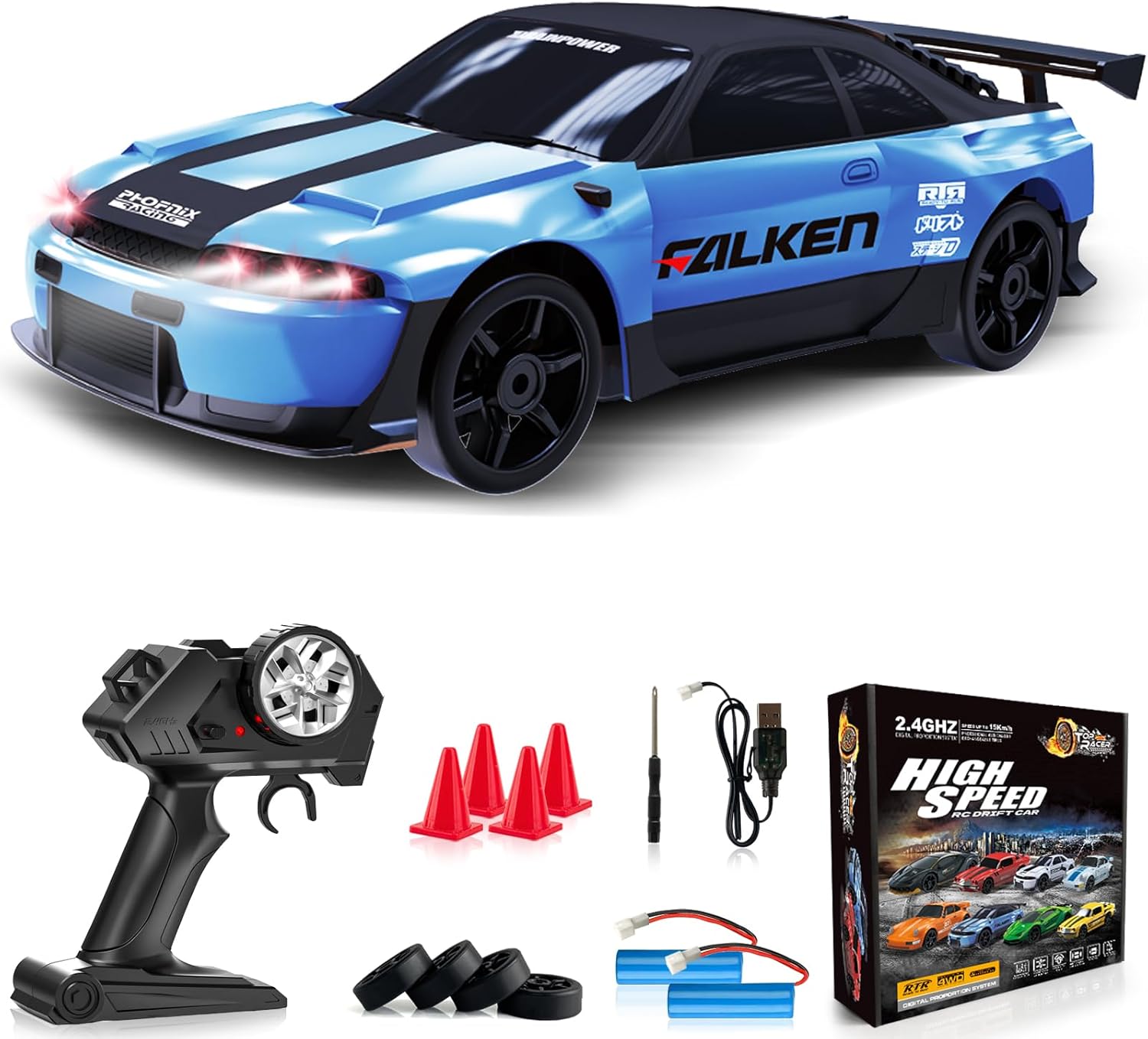 Amazon.com: LFOLUSU Remote Control Car RC Drift Car 2.4GHz 1:24 4WD ...