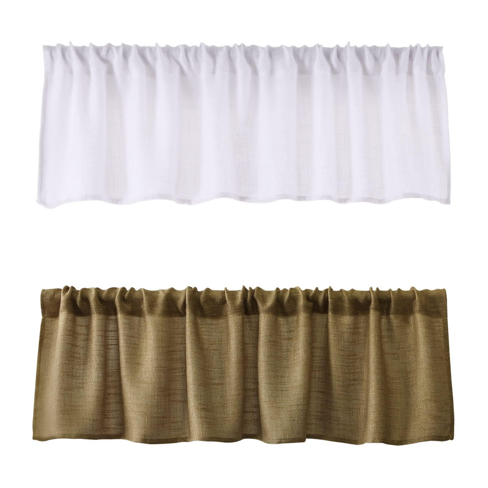 Amazon.com: Burlap Look Natural Valance for Kitchen, Tan and White ...