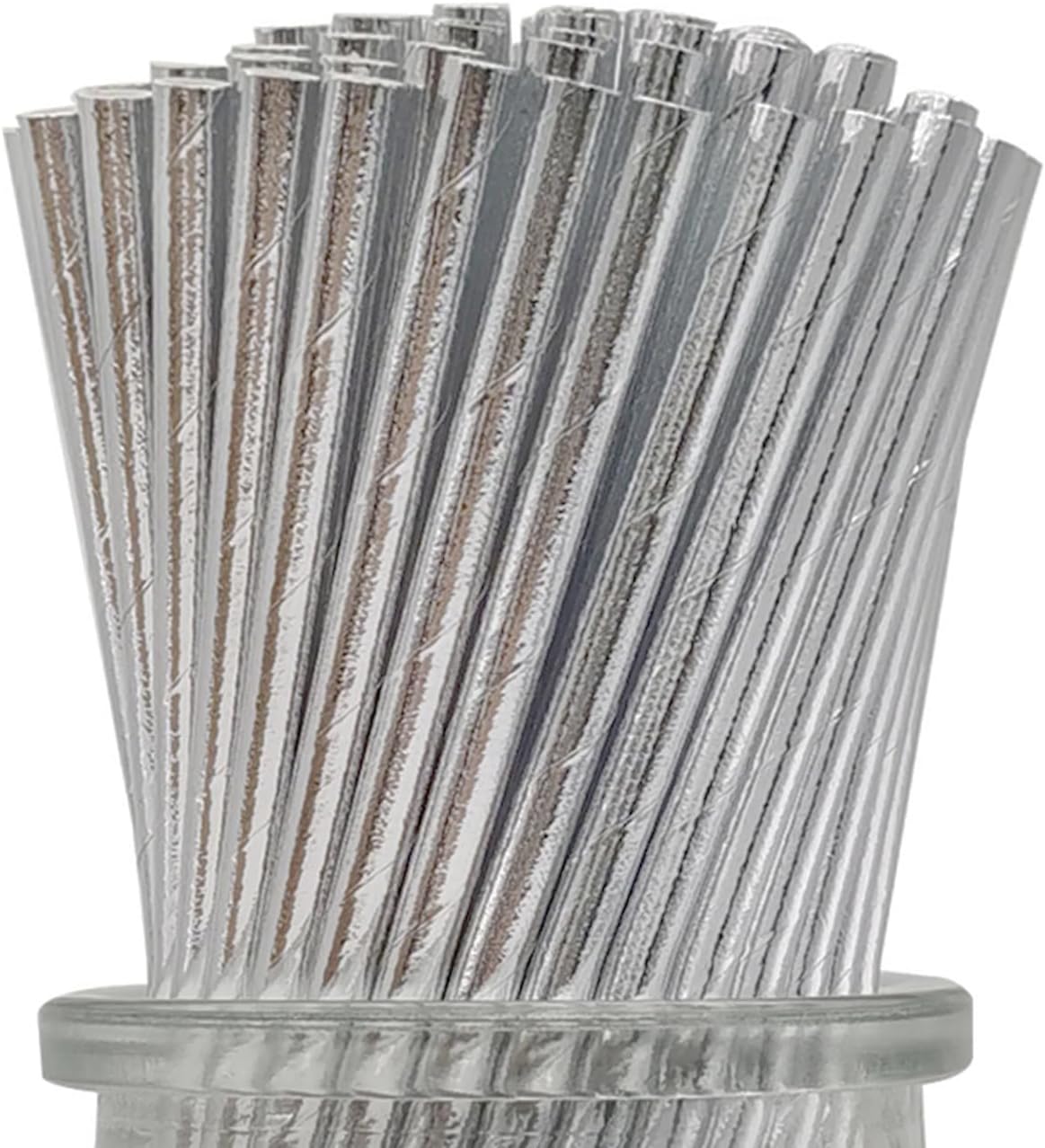 Amazon.com: Metallic Silver Party Straws, Disposable Extra Durable Foil ...